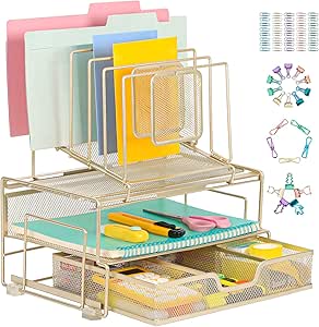 Amazon.com: Beiz Gold Desk Organizer and Accessories Storage with 5 ...