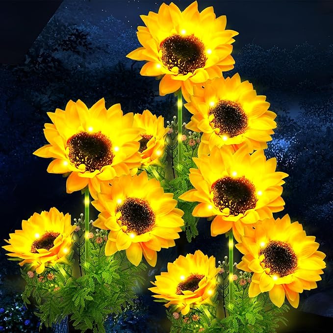 Amazon.com : Solar Garden Lights 3 Pack Outdoor Solar Sunflower Lights ...