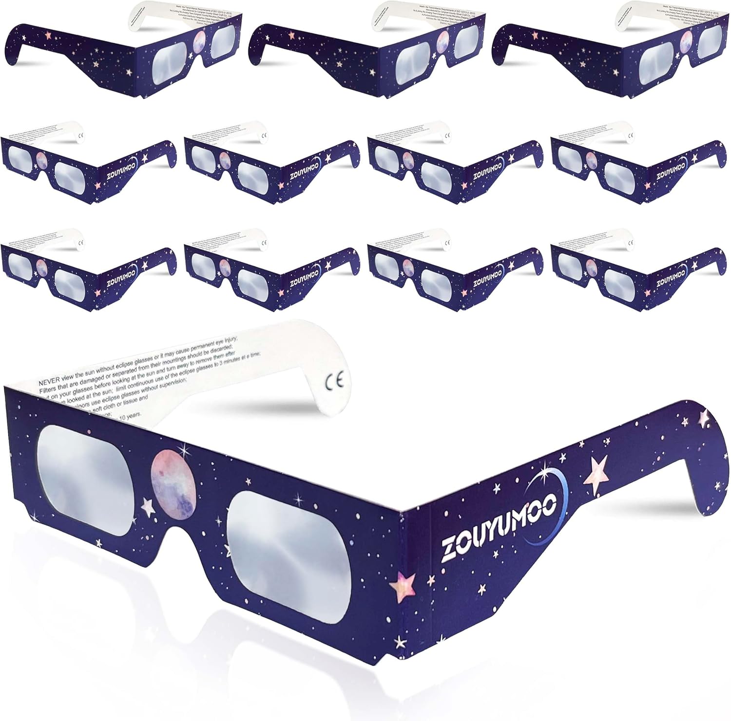 ZOUYUMOO 12 Pack Paper Eclipse Glasses ISO 12312-2:2015(E) & CE ...