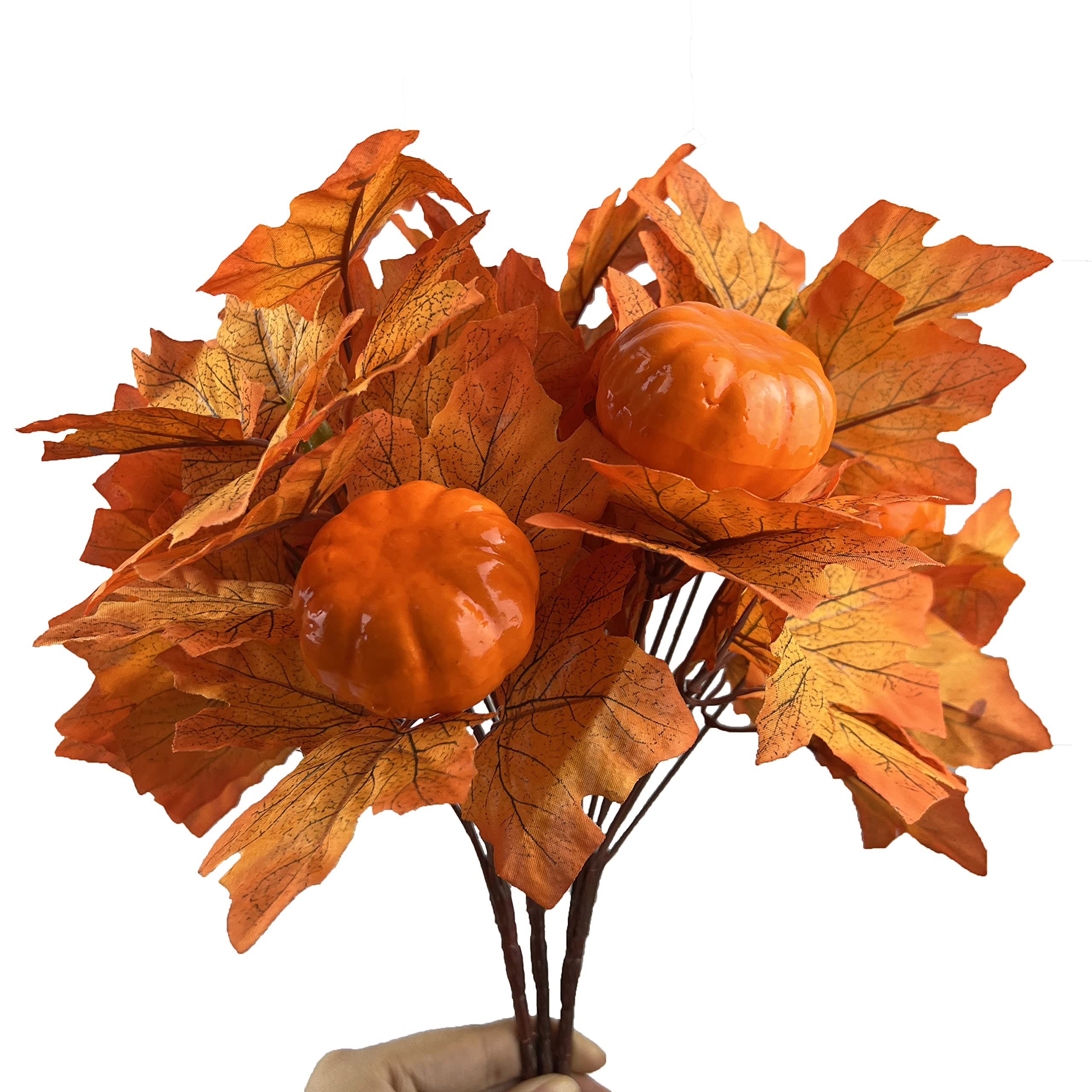 WISTART 3Pcs Artificial Maple Leaf Pumpkin Branch,Artificial Autumn ...