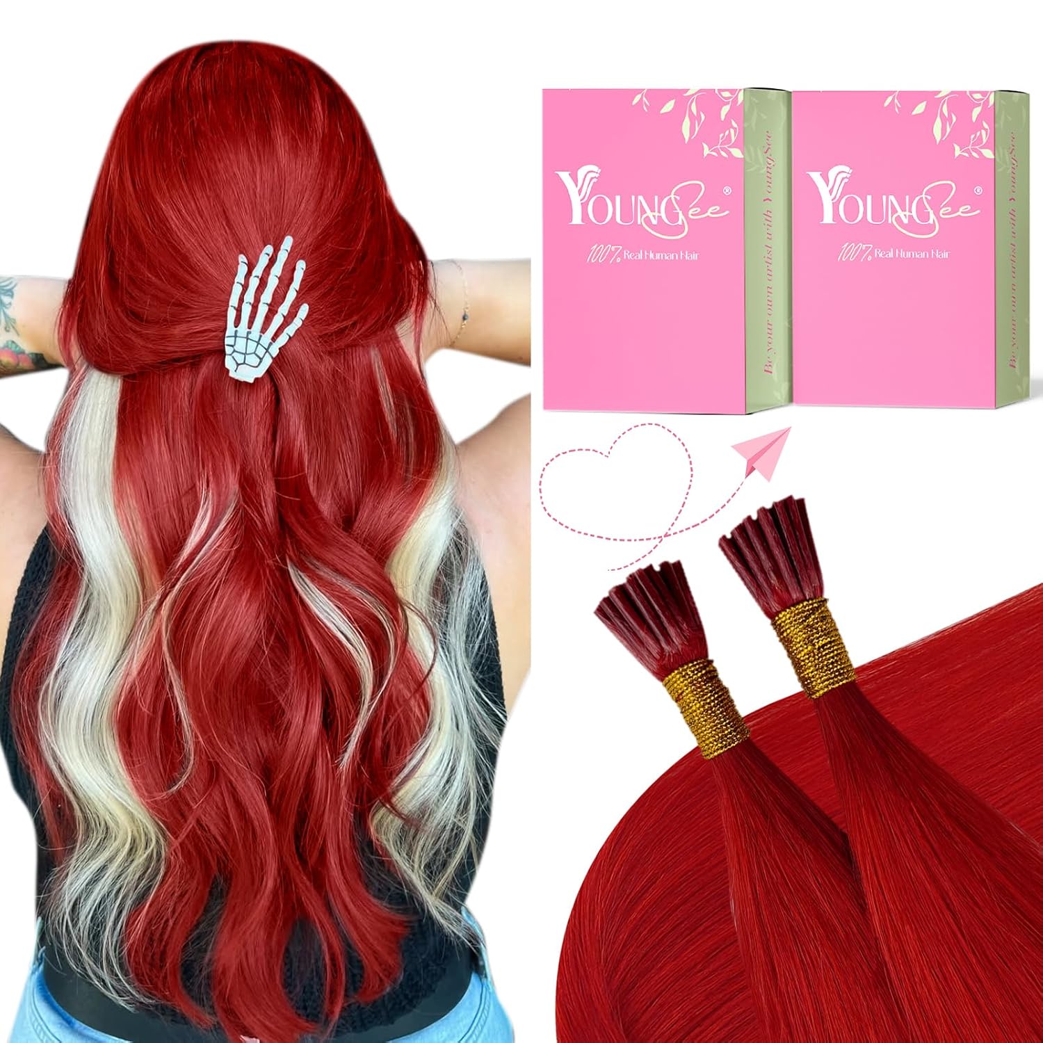 Amazon.com : YoungSee Red I Tip Hair Extensions Human Hair 25g Red I ...