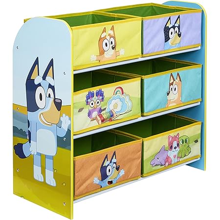 Bluey Kids Bedroom Toy Storage Unit With 6 Fabric Storage Boxes ...