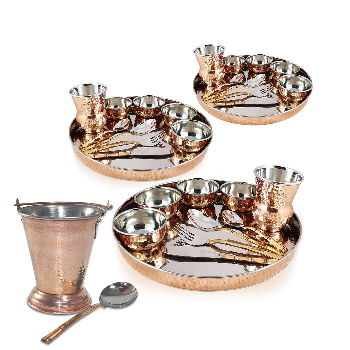 Buy Dungri ®Set of 3, Indian Dinnerware Stainless Steel Copper ...