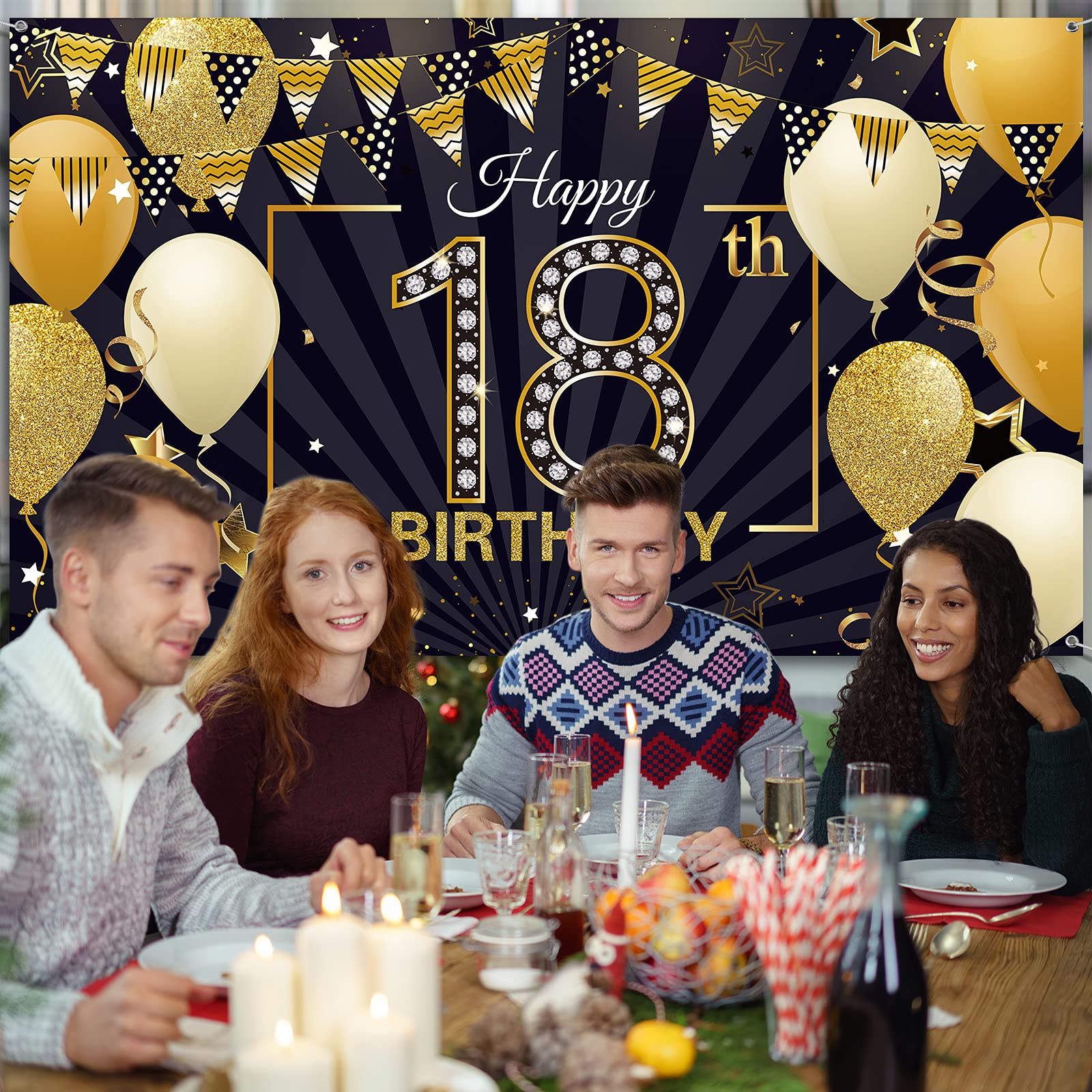 Buy Happy 18th Birthday Backdrop Banner Extra Large Black and Gold Time ...