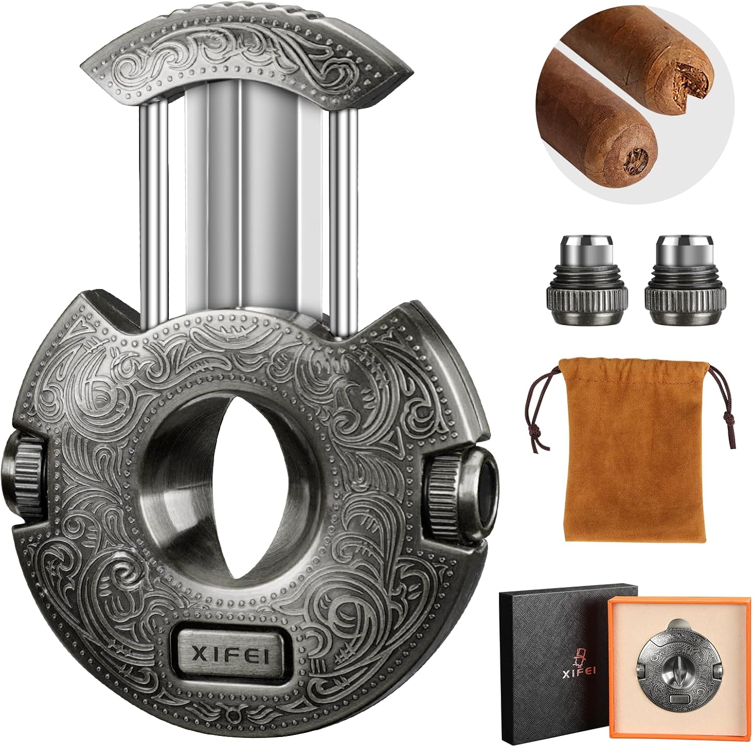 Amazon.com: XIFEI Cigar Cutter with 2 Cigar Punch, Stainless Steel ...