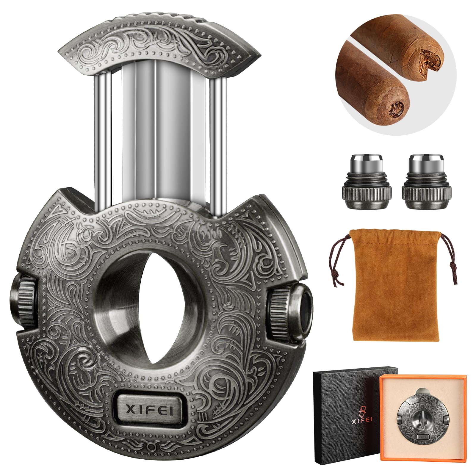 Amazon.com: XIFEI Cigar Cutter with 2 Cigar Punch, Stainless Steel ...