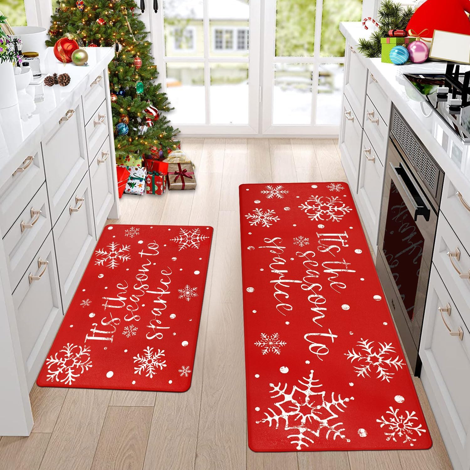 Amazon.com: Homcomoda Christmas Snowflake Kitchen Rugs Sets of 2 Non ...