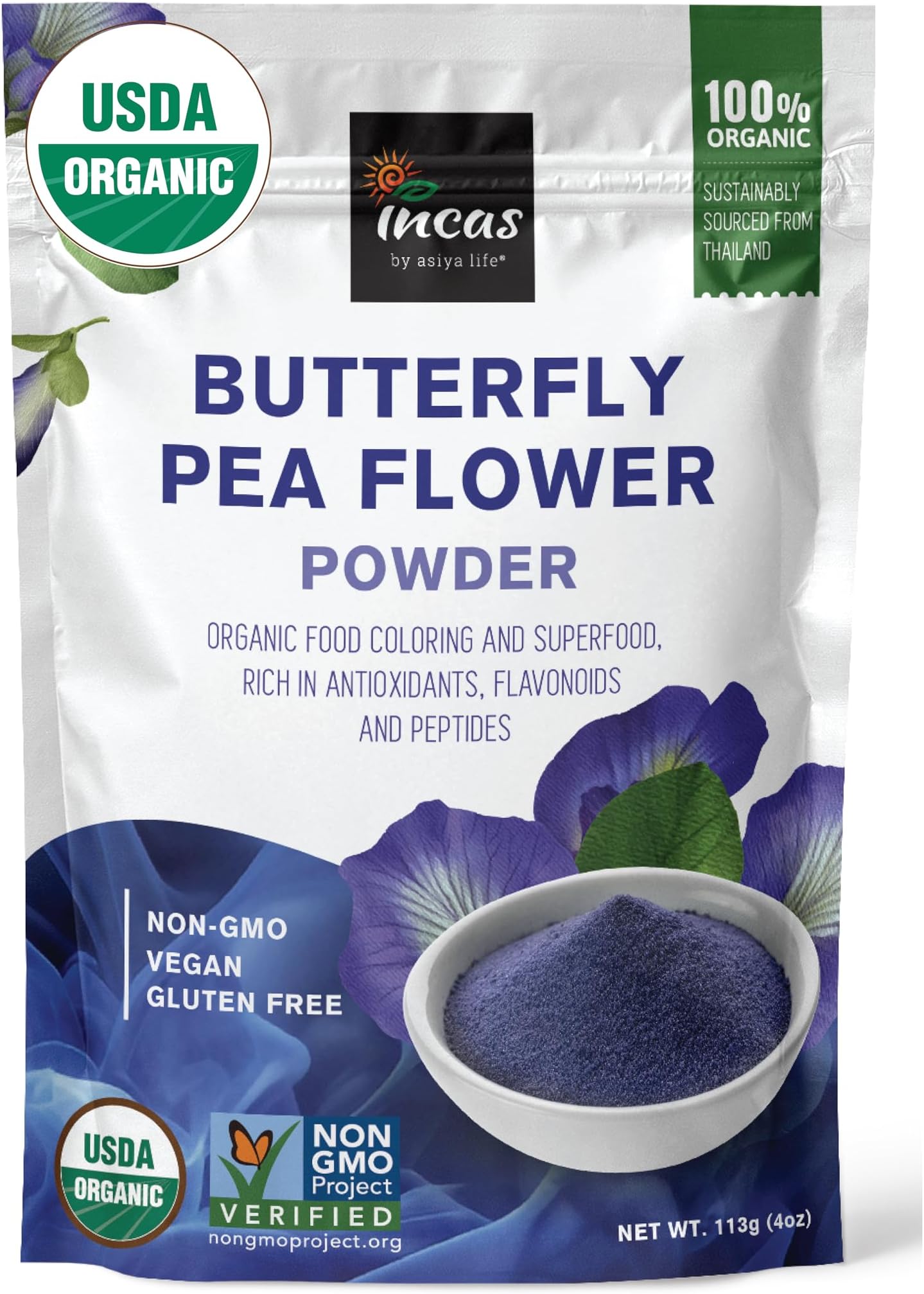 Amazon.com: INCAS 100% USDA Organic Butterfly Pea Flower Powder - 4 ...
