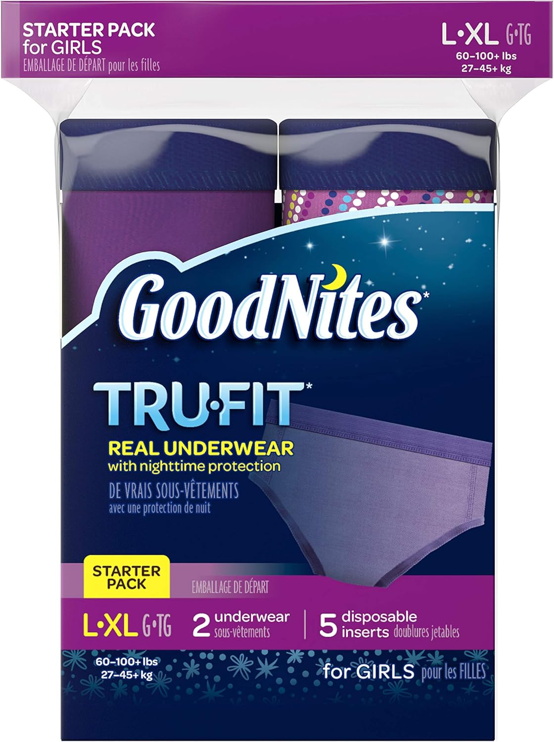 Goodnites Tru-fit Bedwetting Underwear 7 Piece Starter Kit (2 Pants + 5 ...
