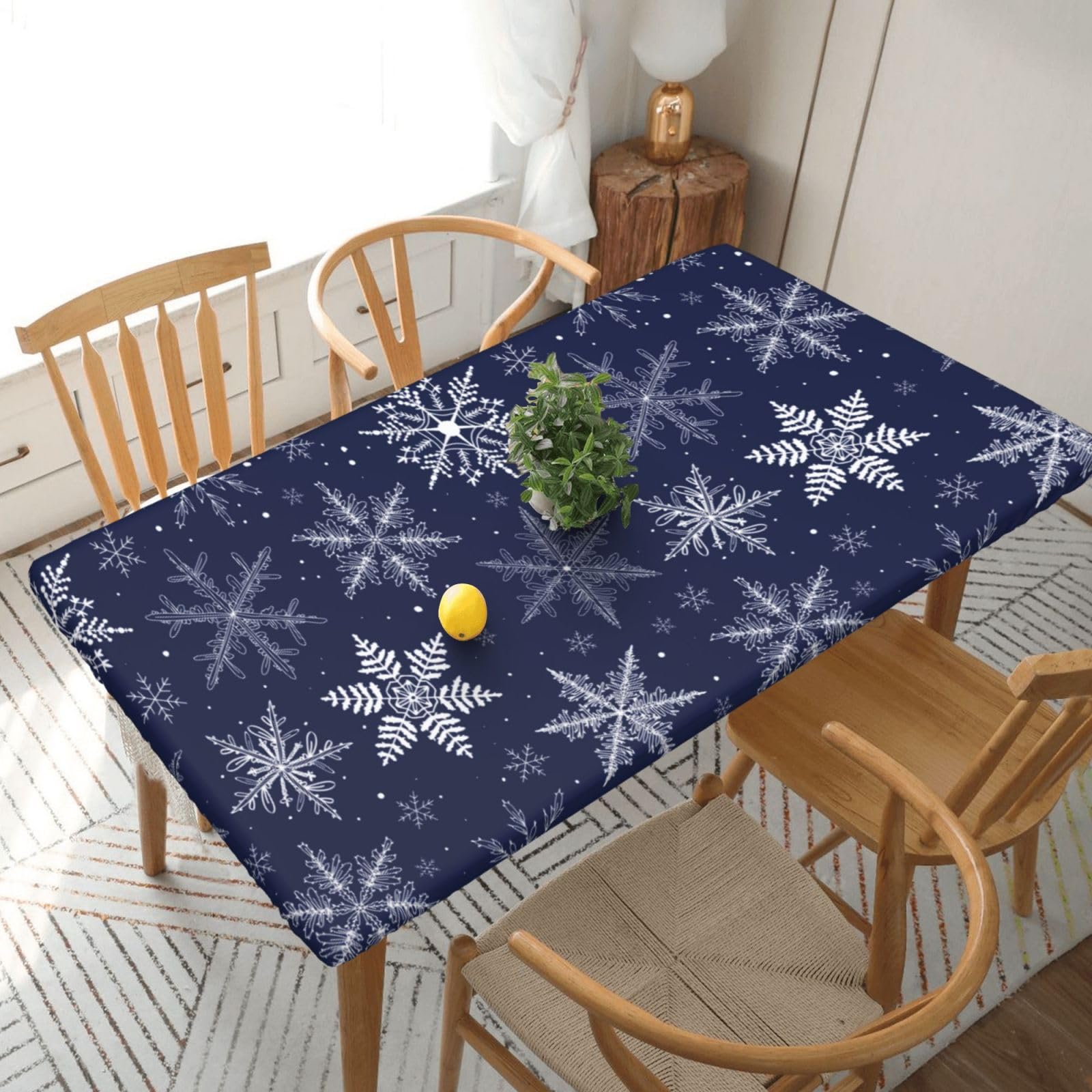 Amazon.com: Fiokroo Winter Snowflakes Blue Tablecloth with Elastic Edge ...