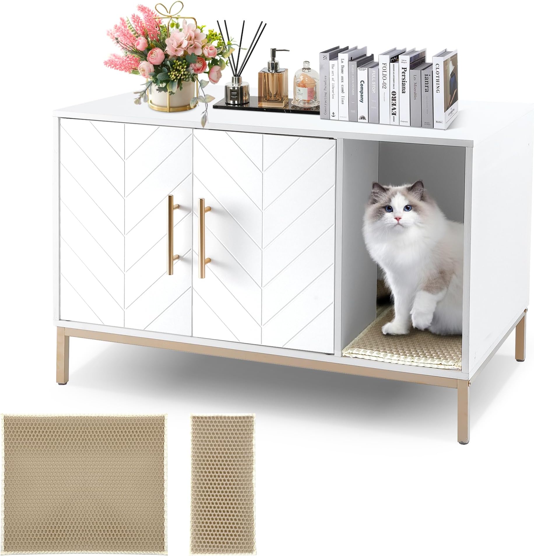 Amazon.com: Hersinsem Cat Litter Box Enclosure Furniture with Double ...