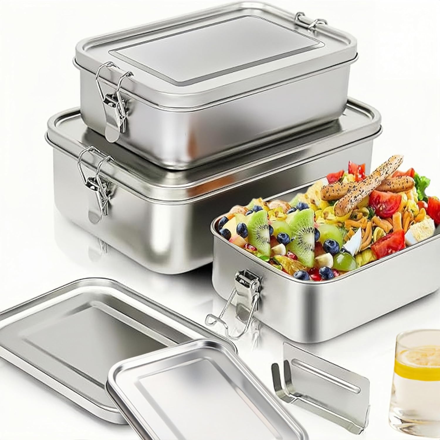 2 Piece Stainless Steel Lunch Box Set - 1400ml With Divider and 550ml ...