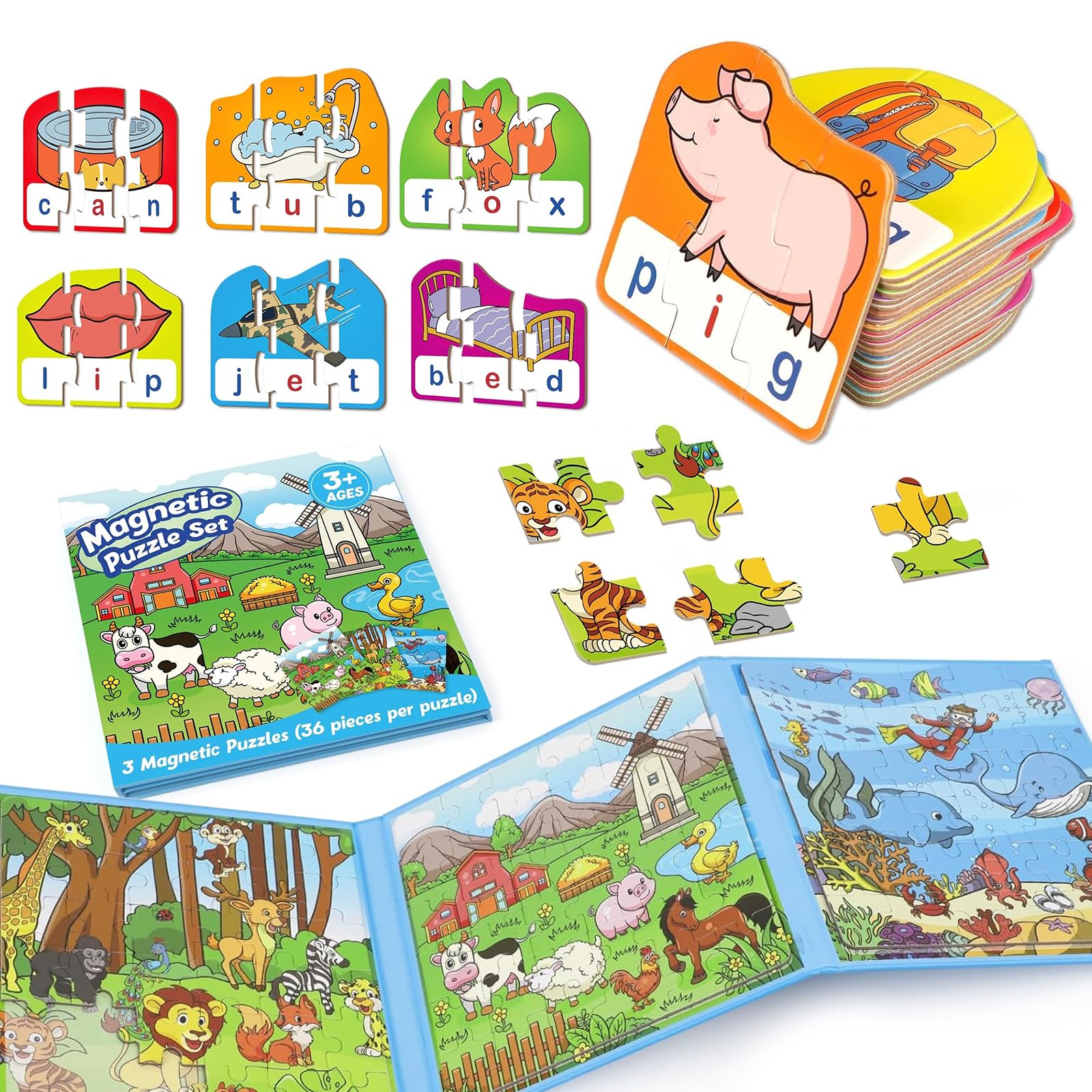 Amazon.com: Kasfalci CVC Puzzle Cards & Magnetic Puzzles for Kids,CVC ...
