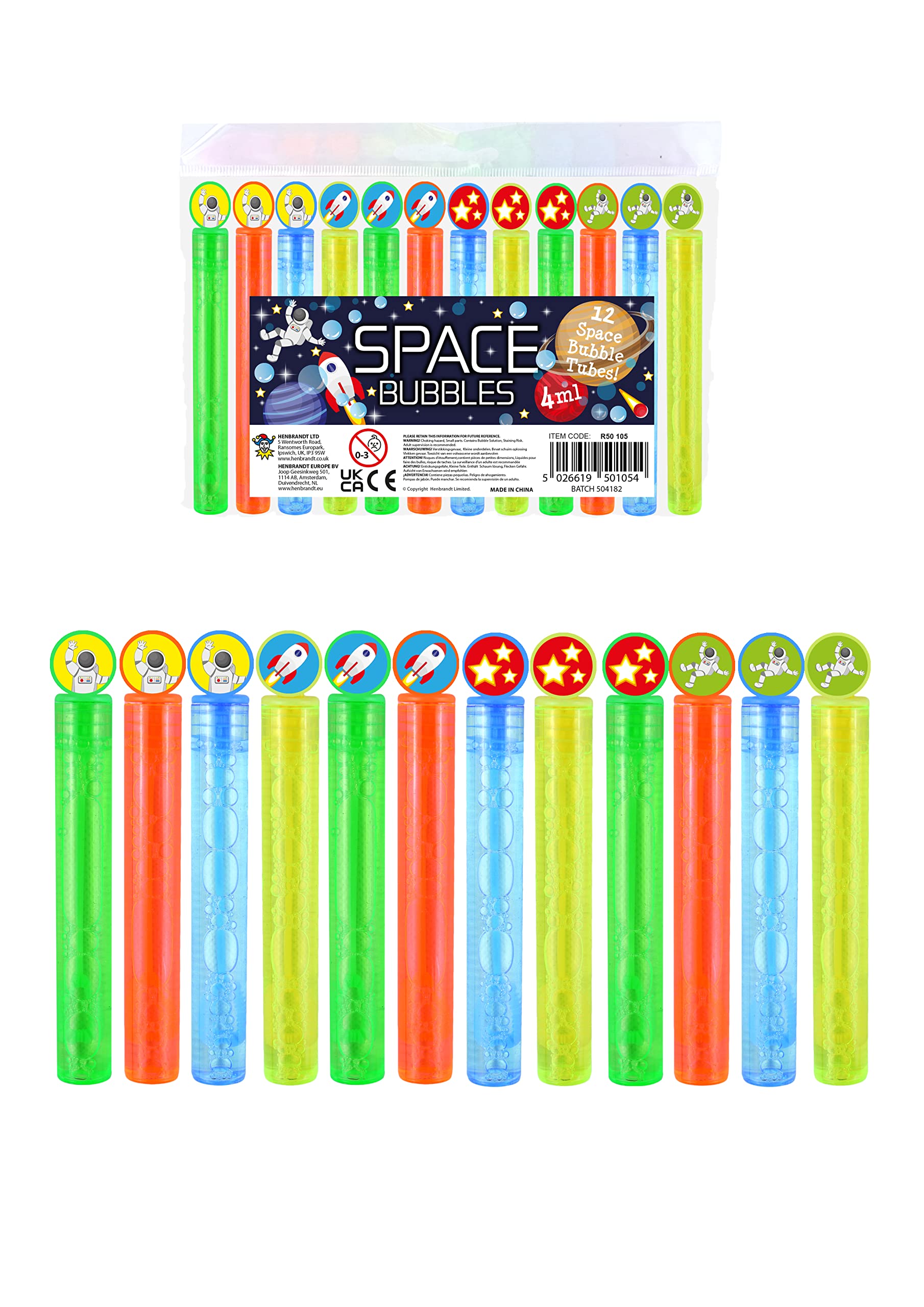 HENBRANDT Neon Space Party Bubble Tubes with Wand (Pack of 12) Children ...
