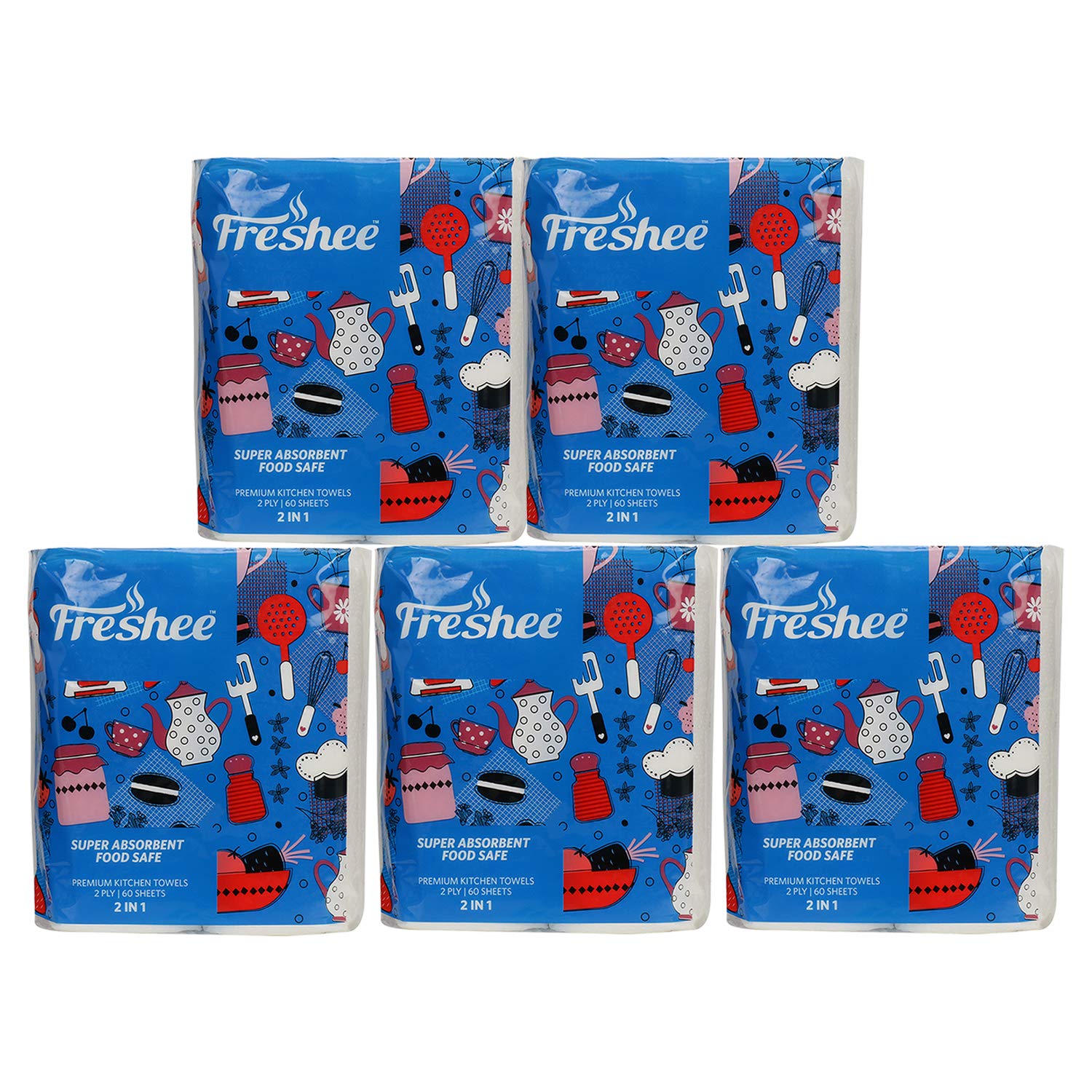 Freshee 60 Sheet 2 In 1 Kitchen Towel Tissue Paper Pack Of 5, Hygienic ...