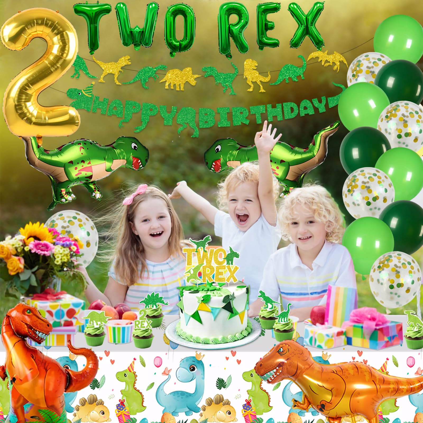 Snapklik.com : Two Rex Birthday Party Decorations Boy, Dinosaur 2nd ...