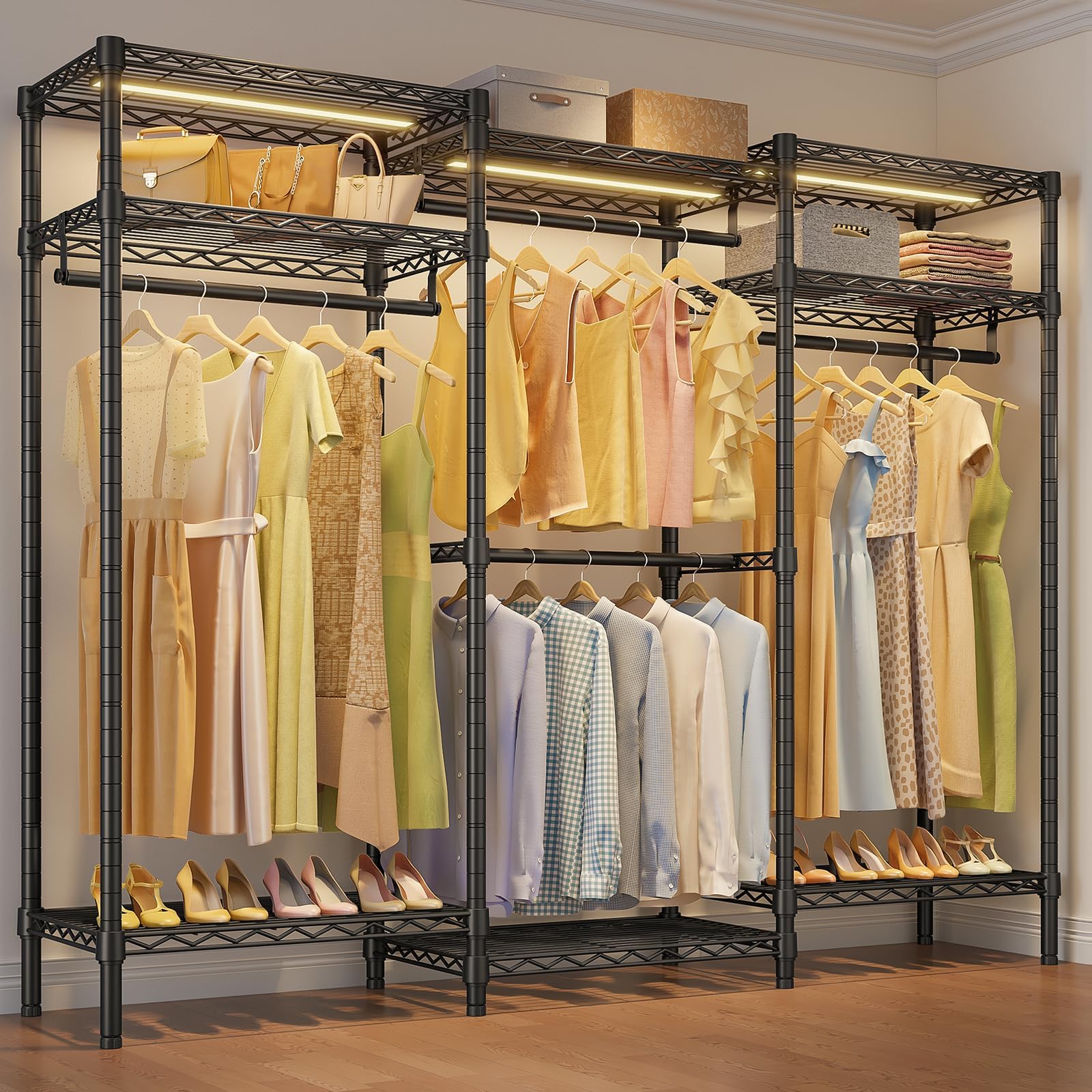 Amazon.com: IRONCK Clothes Rack with 3 tier Shelves for Shoes & 2 ...