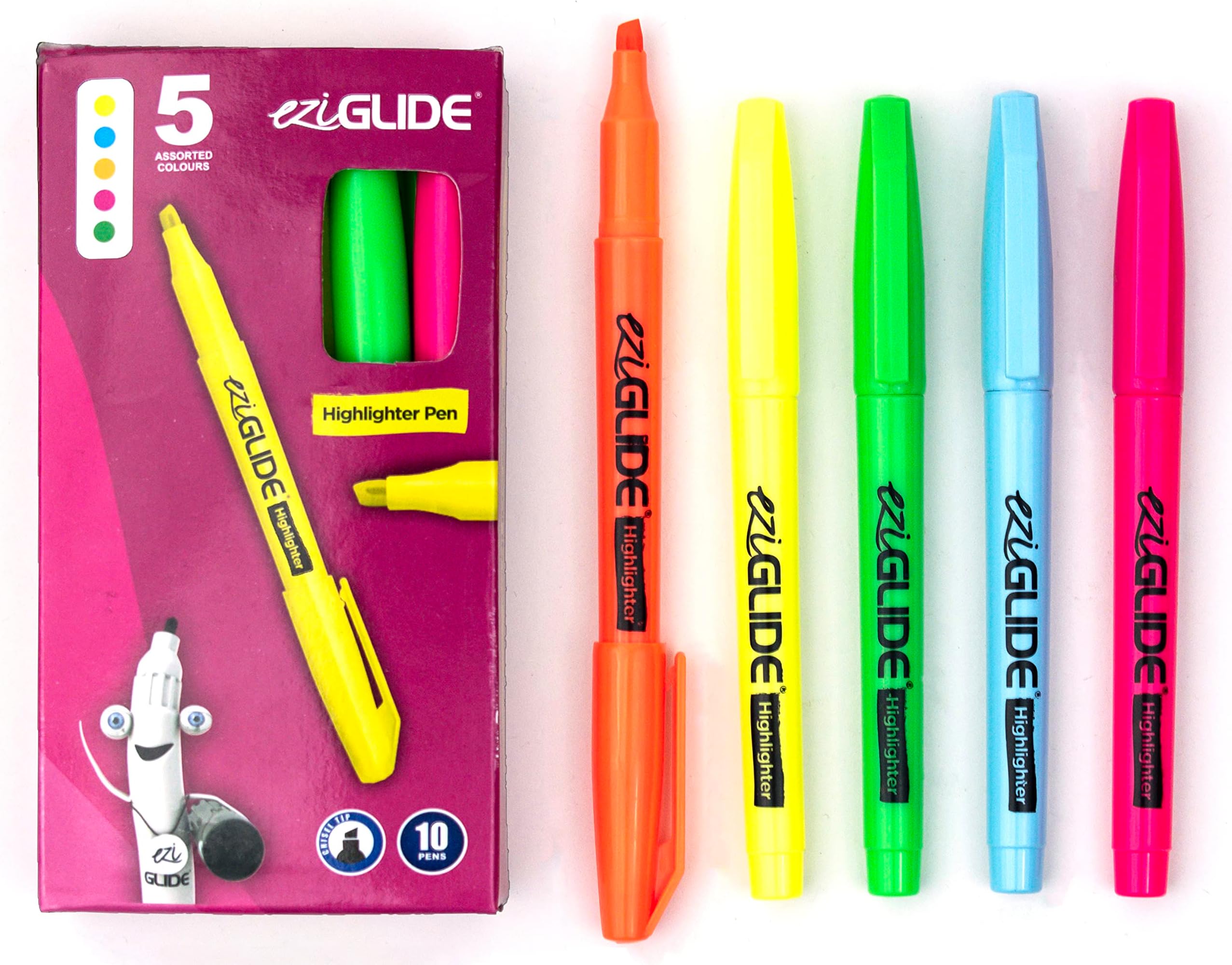 Eziglide Highlighter Pens Slim Barrel Multipack 5 Assorted Colours ...