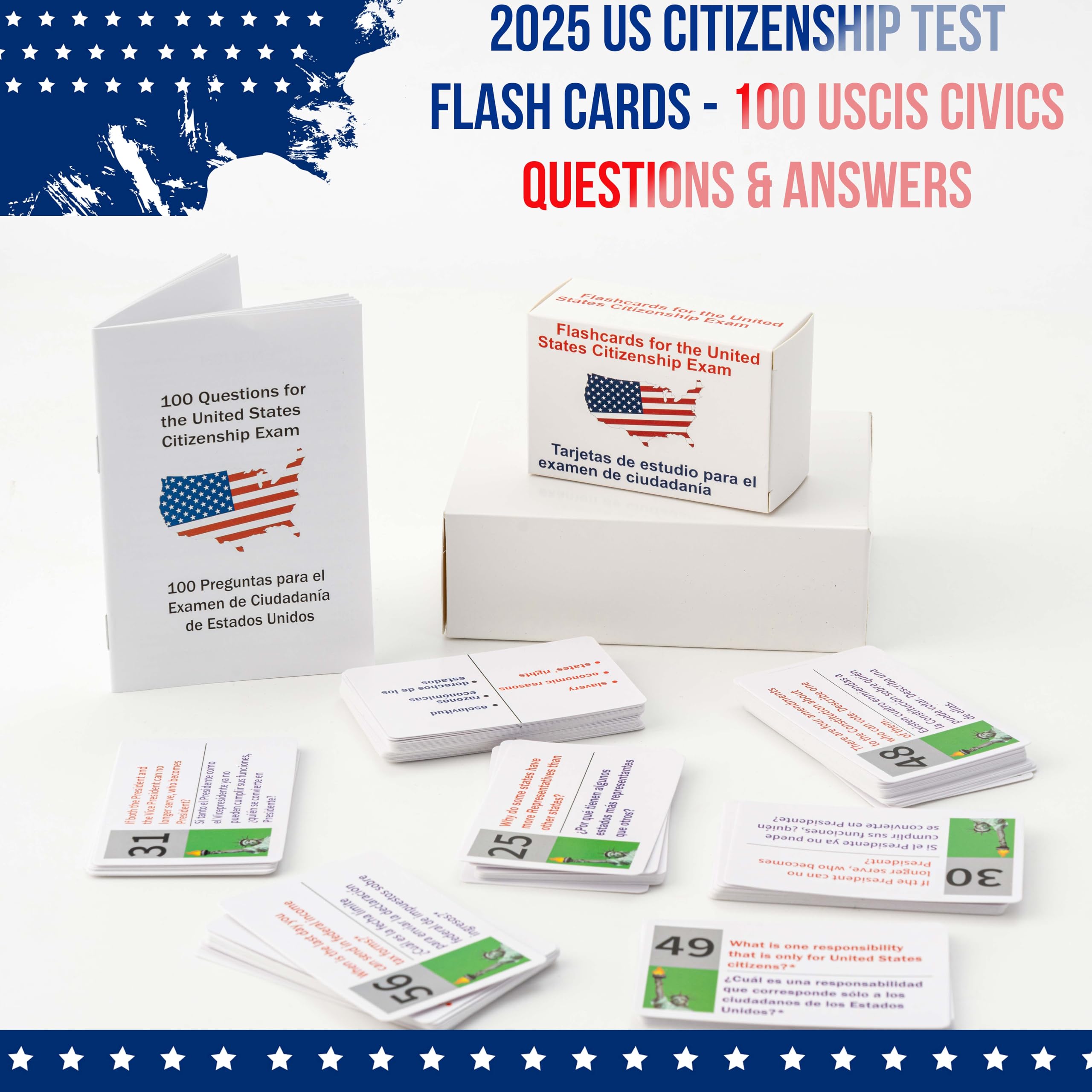 2025 Us Citizenship Test Study Guide 2025 U.S. Test Cards Combo Set ...