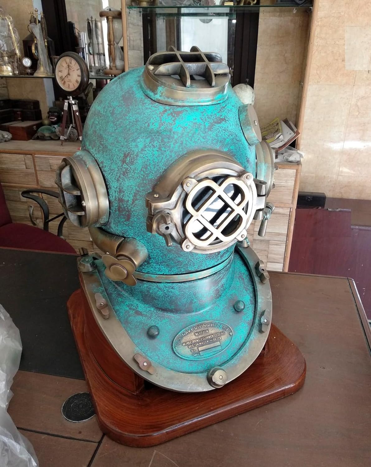Amazon.com : Rare Antique US Navy Boston Diving Helmet ~ Mark V Heavy ...