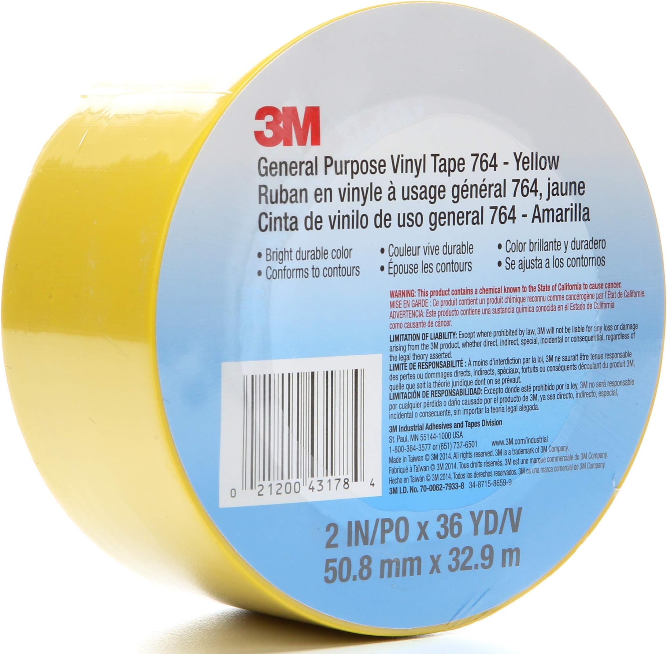 3M™ General Purpose Vinyl Tape 764 Yellow, 2 in x 36 yd 5.0 mil ...