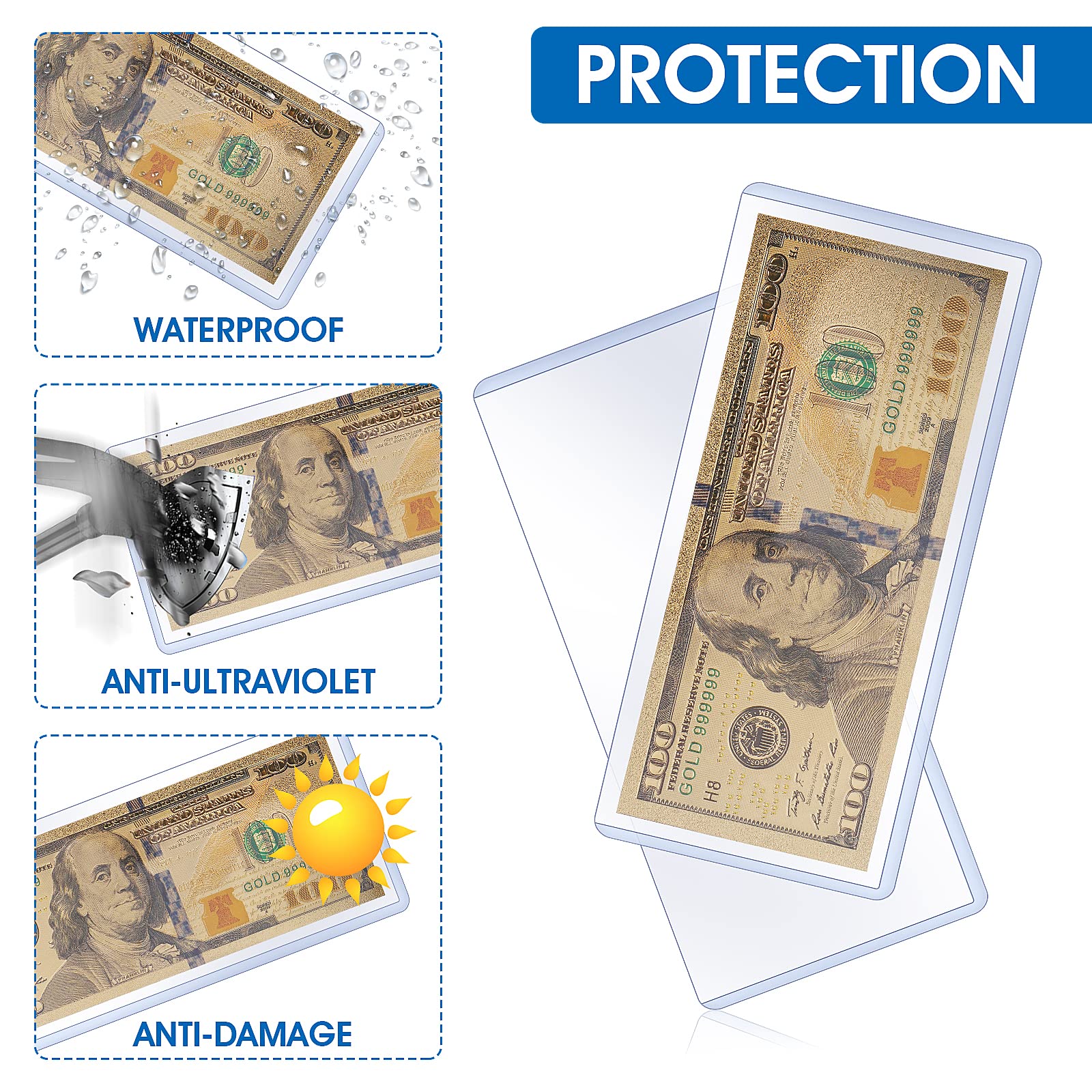 Waterproof Currency Sleeves 20 Pack Dollar Bill Protectors - 6.8x2.9 ...