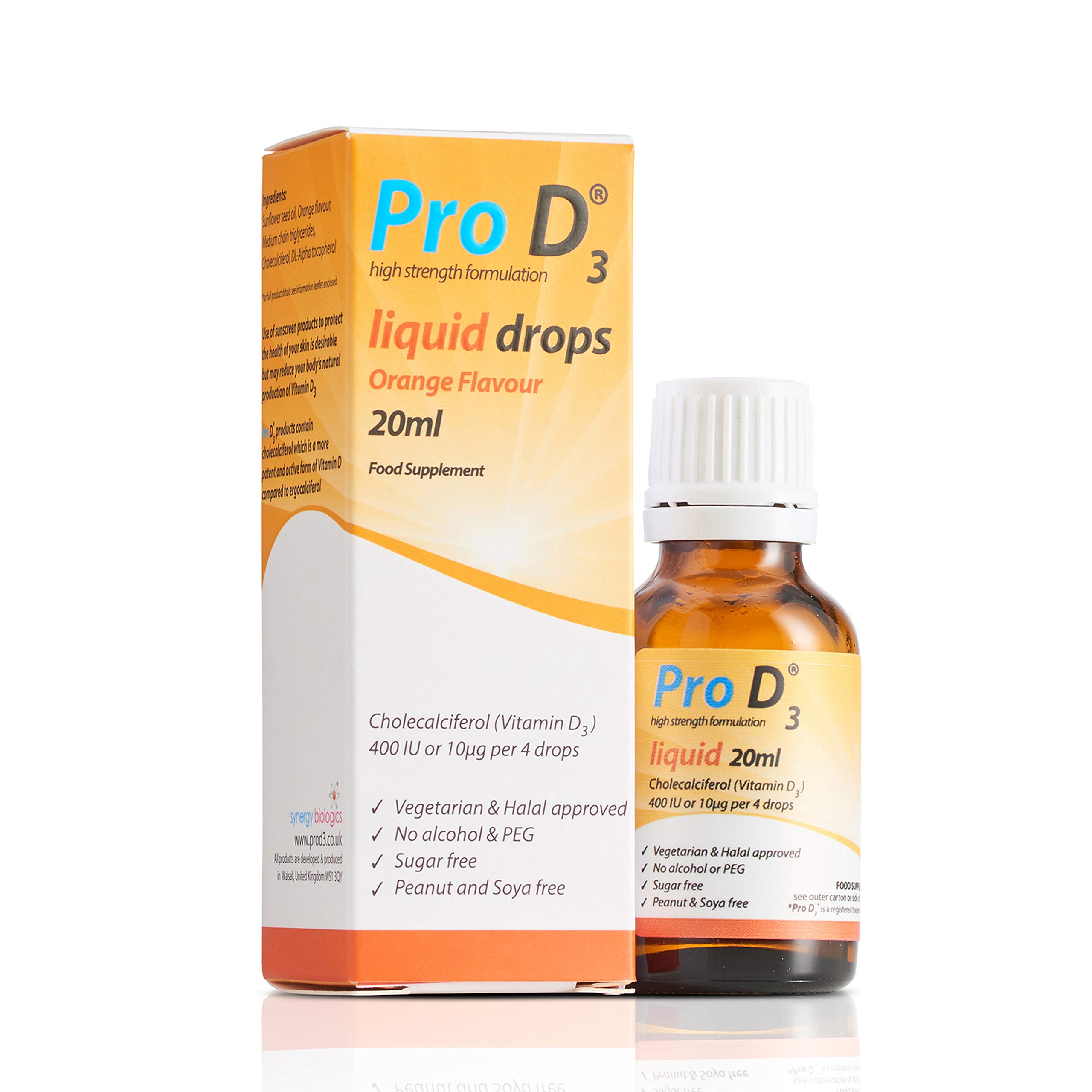 Pro D3 Liquid Drops 20ml (Vitamin D3-100 IU per 1 Drop) Alcohol Free ...