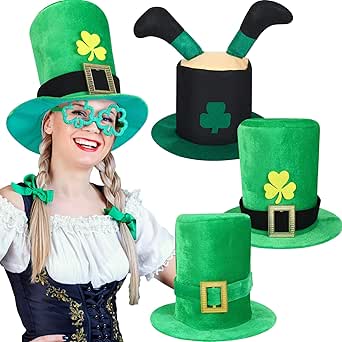 Amazon.com: Batiyeer 3 Pack St Patricks Day Hats Irish Shamrock Hat ...