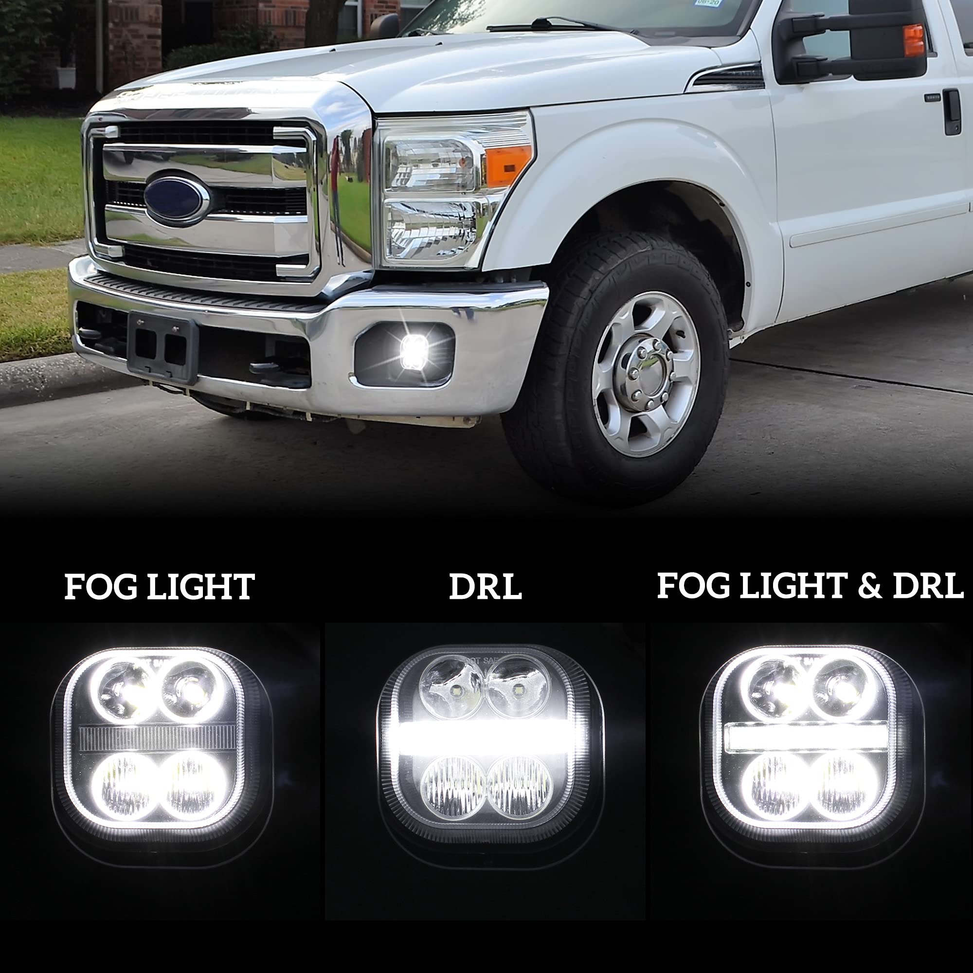 KEWISAUTO LED Fog Lights with Daytime Running Lights for Ford F250 F350 ...