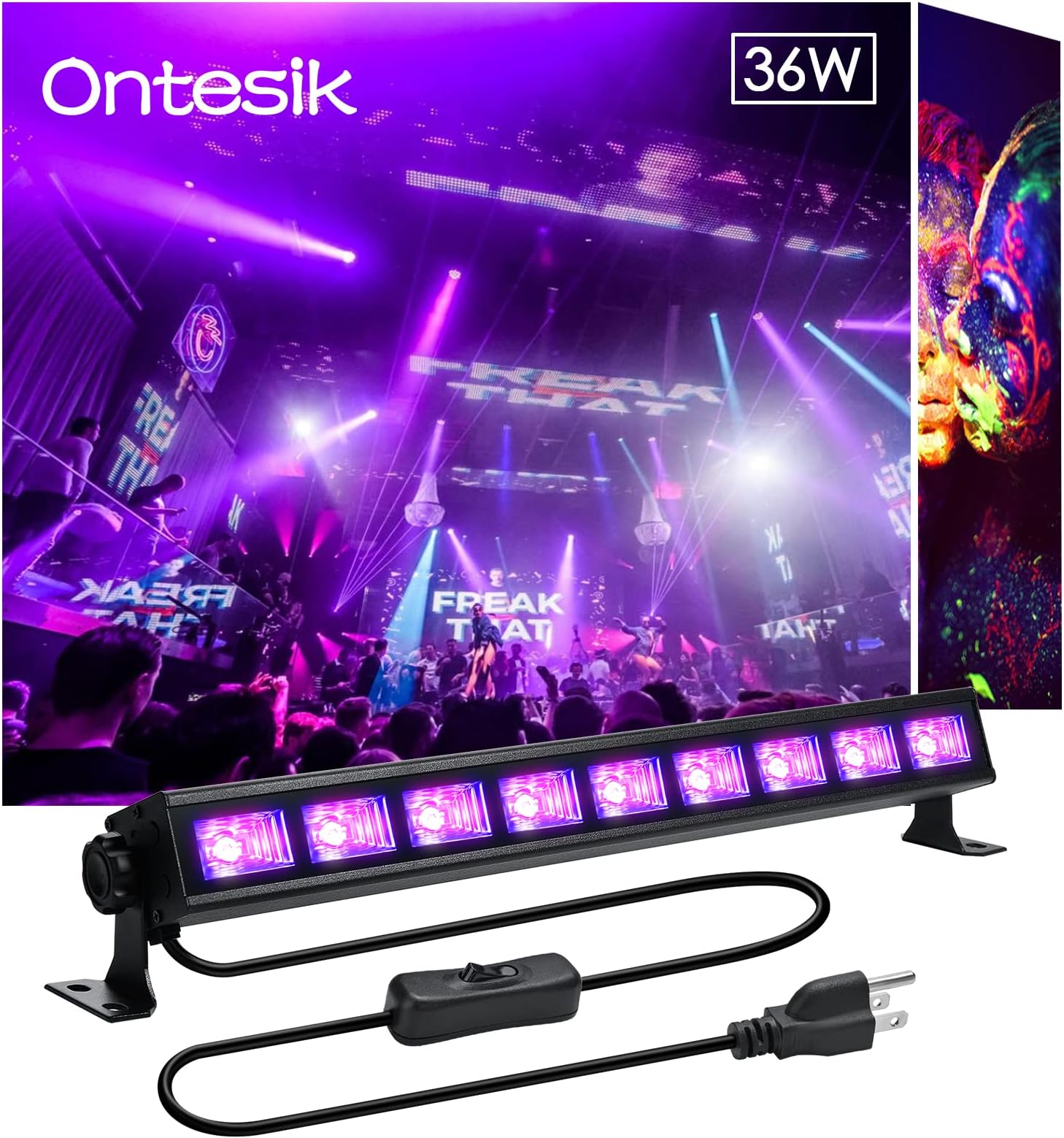 Black Light 15W LED , 2 Pack Bar With Plug Glow Light