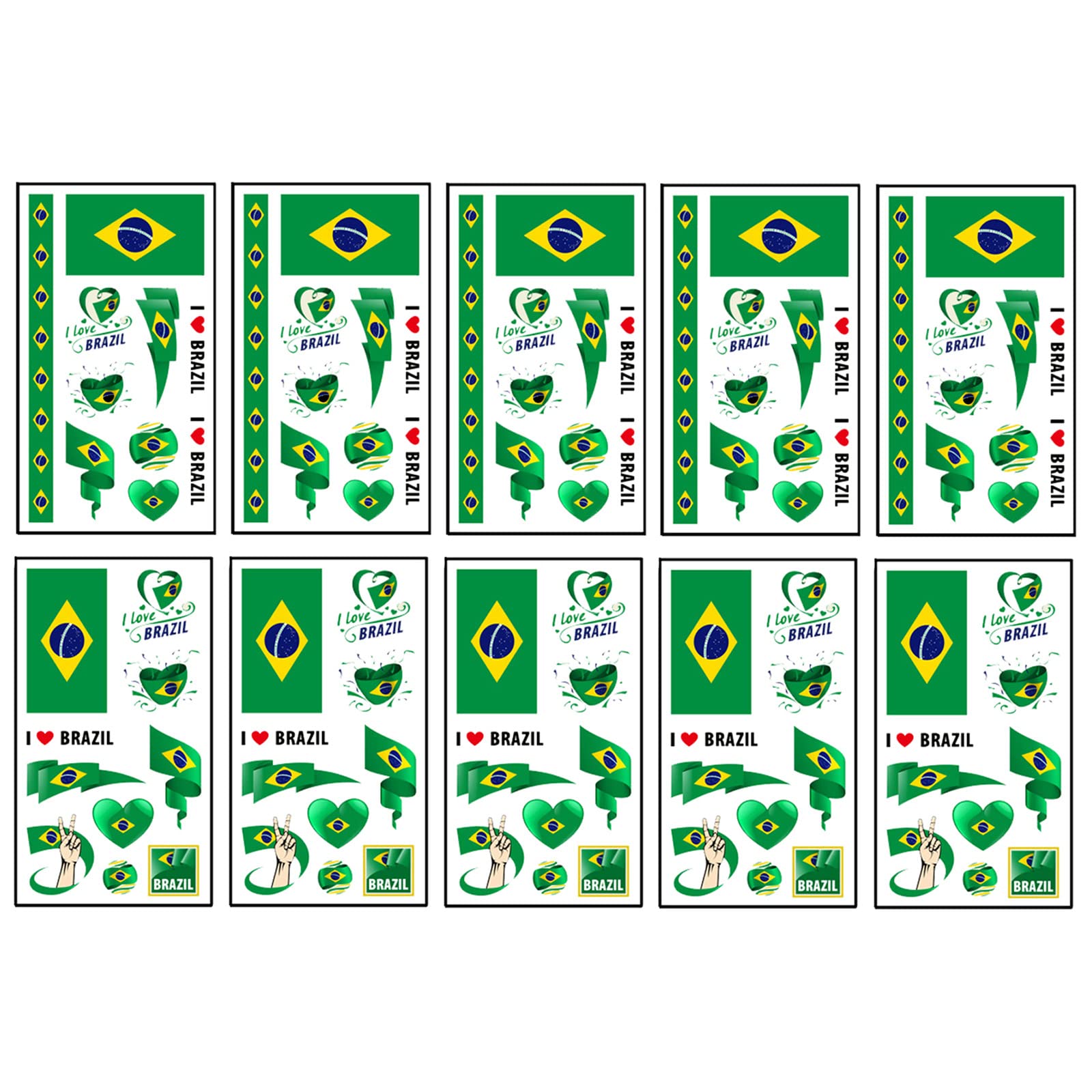Buy 10 Sheets Brazil Tattoos Stickers with Brazil National ...