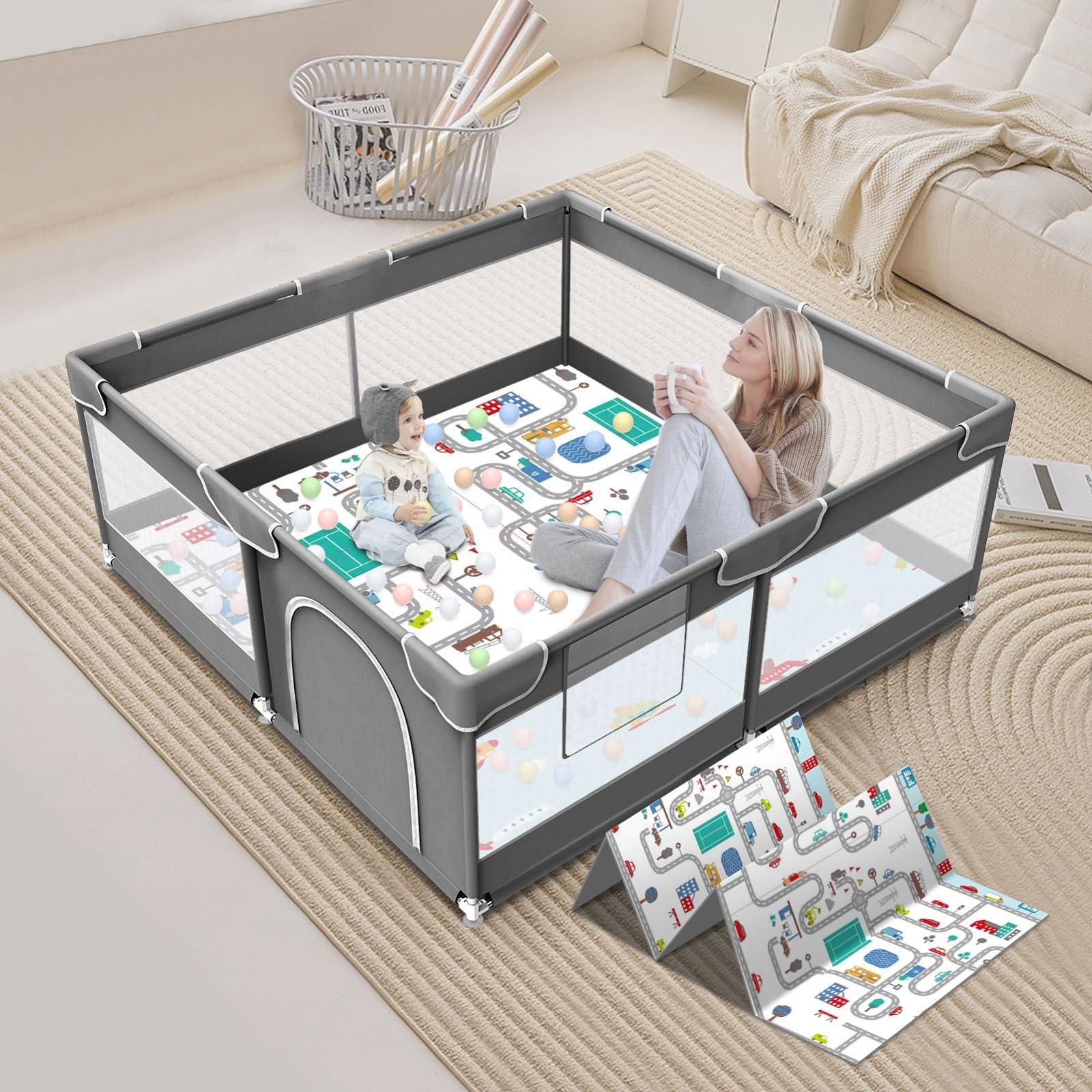 Amazon.com : XVISHX Baby Playpen, 50 x 50 inch Baby Playard, Playpen ...