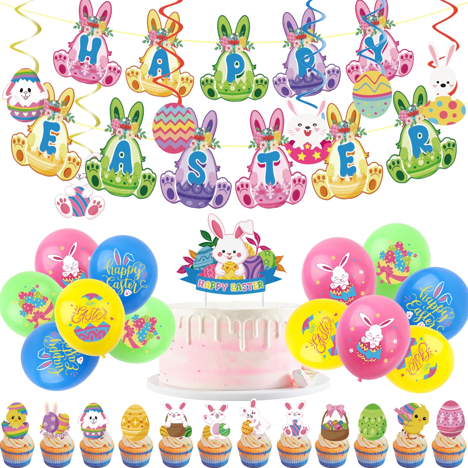 44pcs Easter Party Decorations Set for Home,Rabbit Happy Easter Banner ...