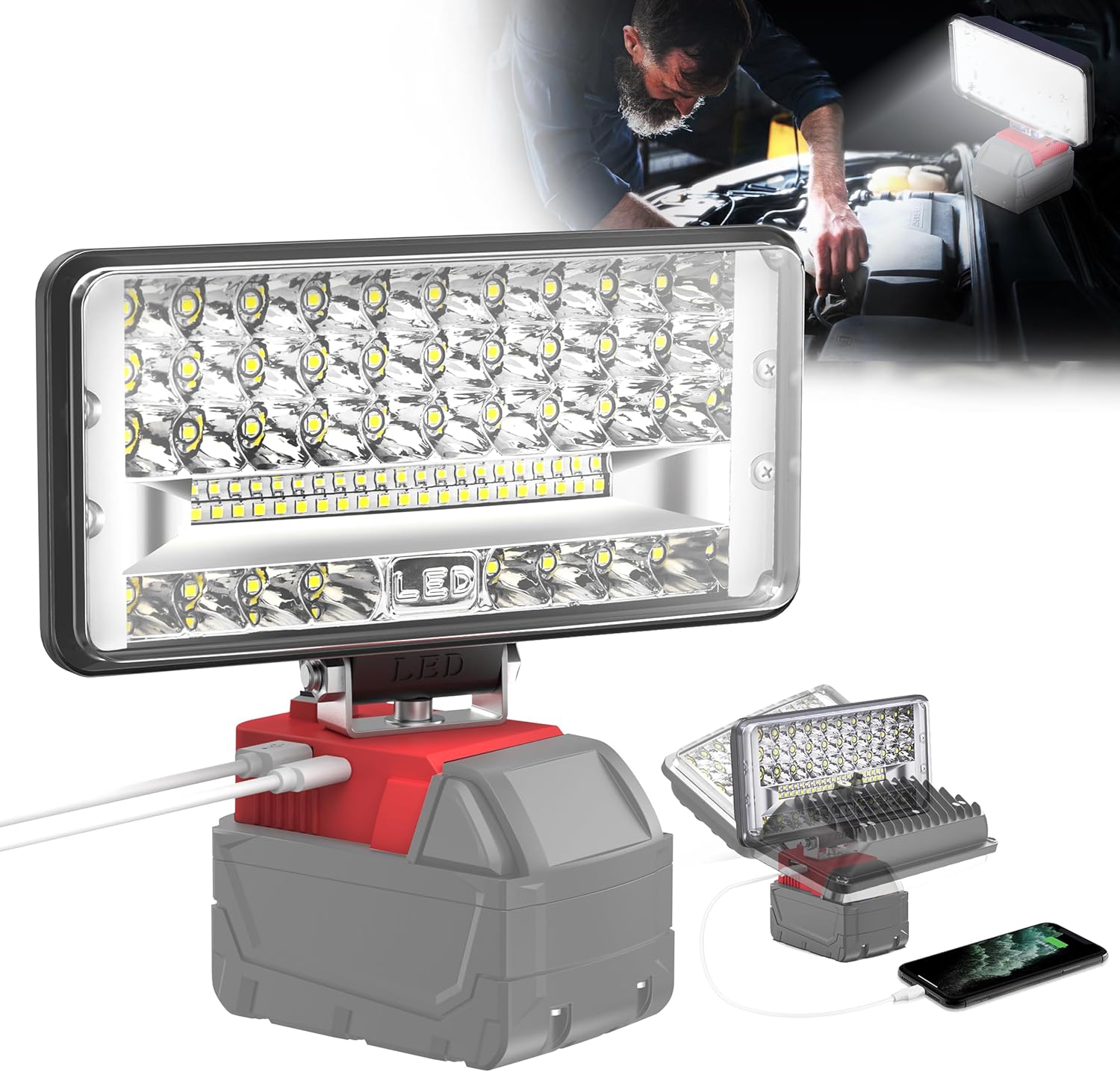 Cordless LED Work Light for Milwaukee 18v Battery, 60W 6000Lumen ...