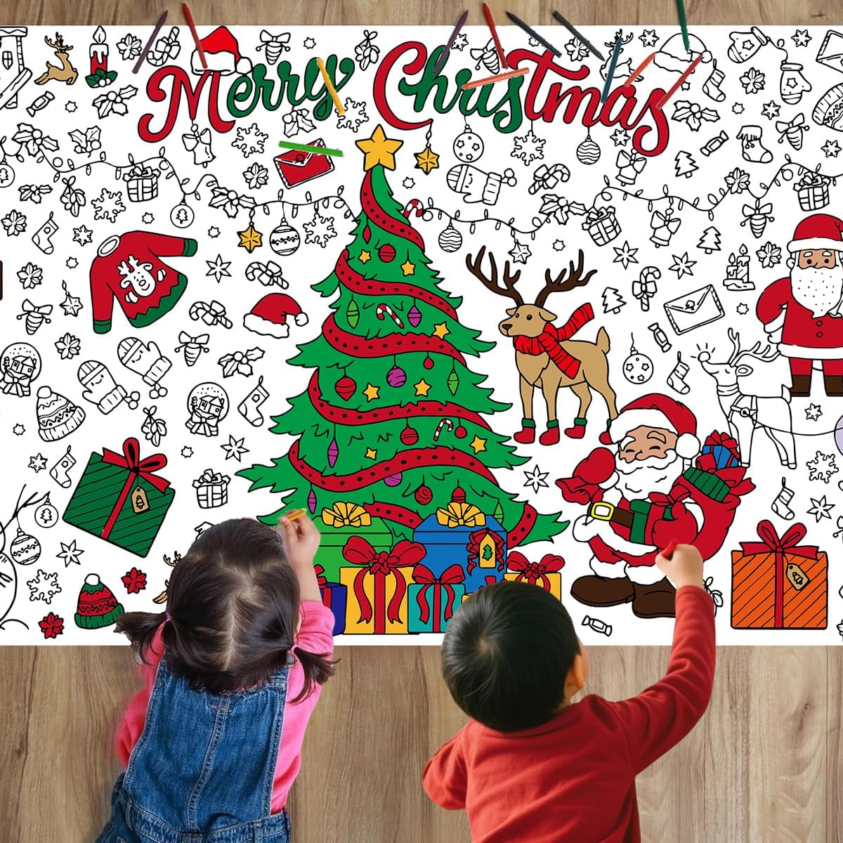 Amazon.com: PRELITER Christmas Coloring Tablecloth Giant Coloring ...