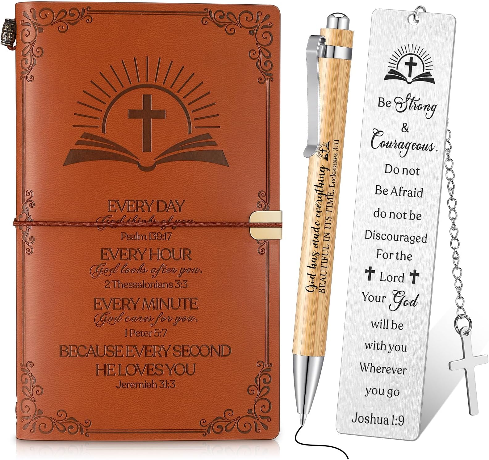 Tenare 3 Pcs Christian Gift Including Christian Notebook Bible Leather ...