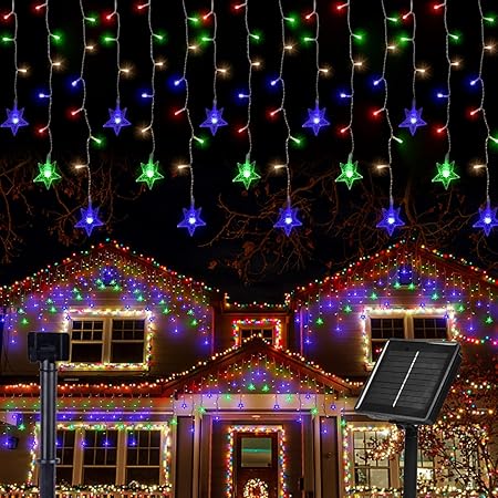 cyindzchwy 360 LED Christmas Icicle Lights Outdoor with Star, 8-Mode ...