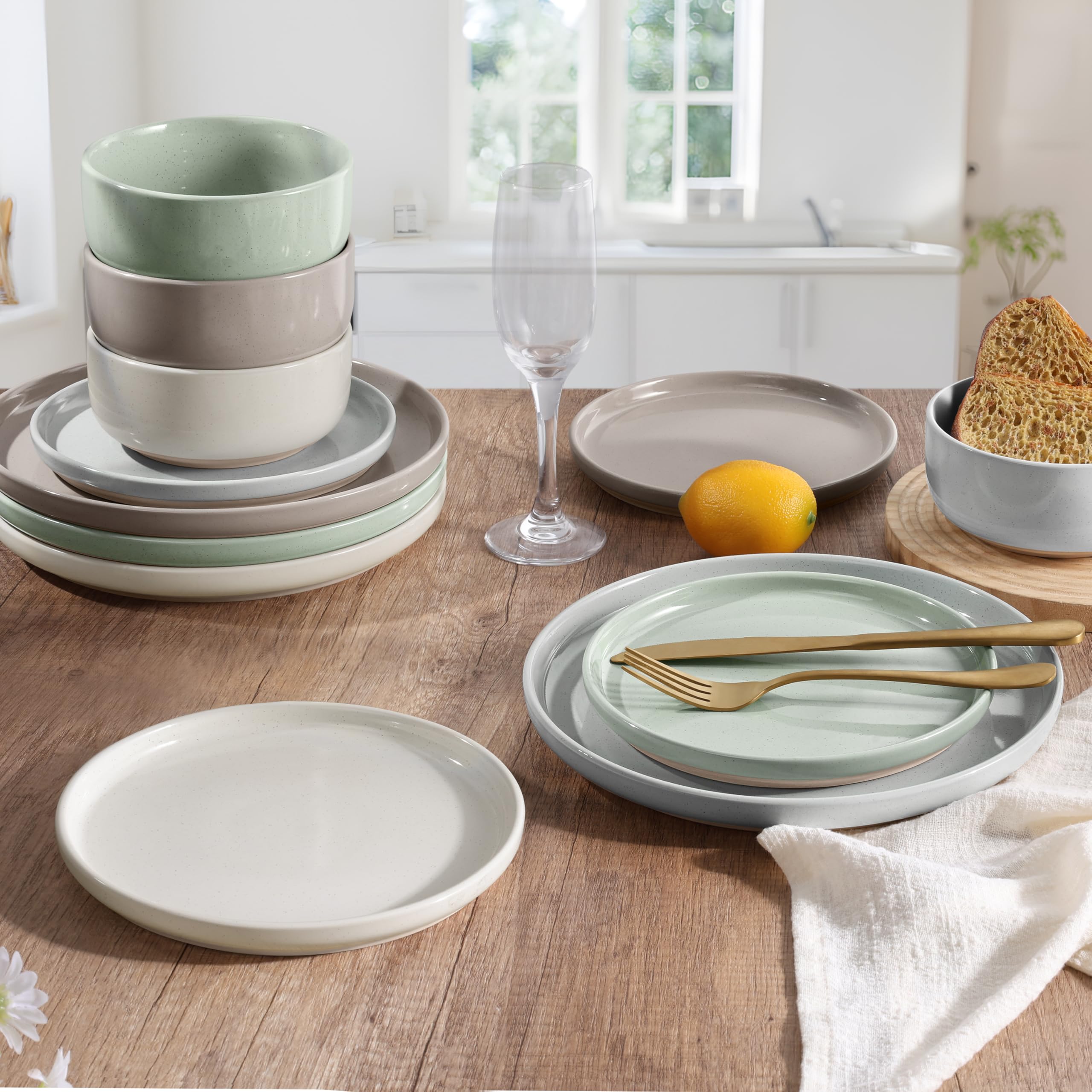 Snapklik.com : Stoneware Dinnerware Sets, 24-Piece Plates And Bowls Set ...