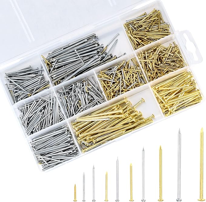1000 Pcs Assorted Nails Set, Flat Head Nails, Concrete Wall Hanging ...