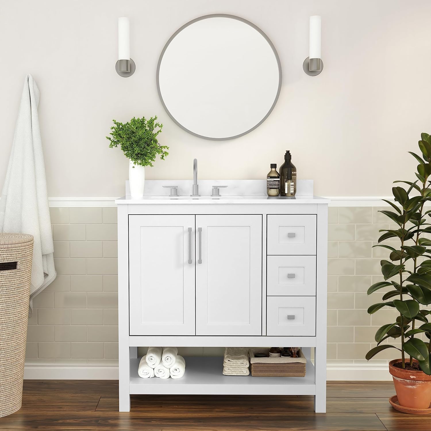 Flash Furniture Vega 36 Inch Bathroom Vanity with Sink, Storage Cabinet ...