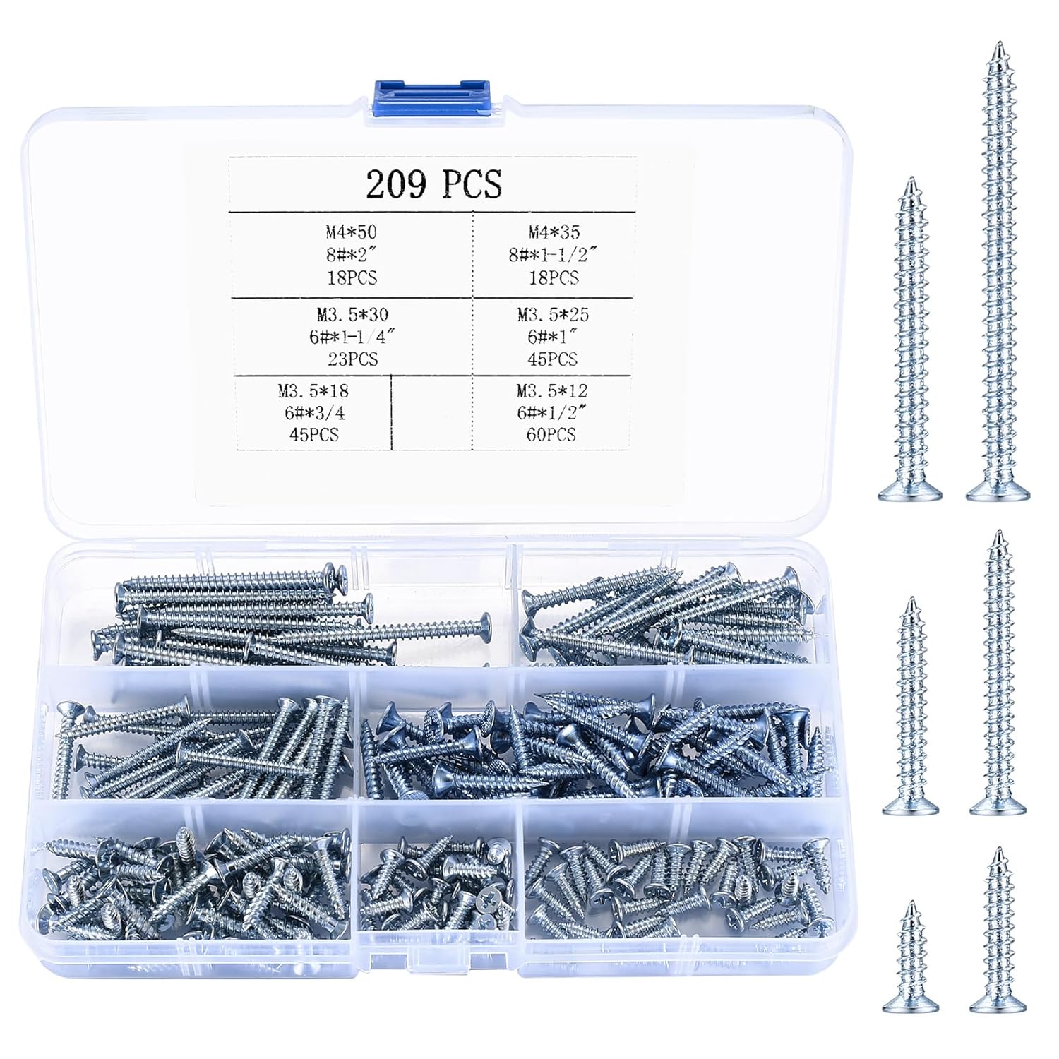 XxinXrongWood Screw Assortment Kit, 209 Piece Flat Head Philips Drive ...