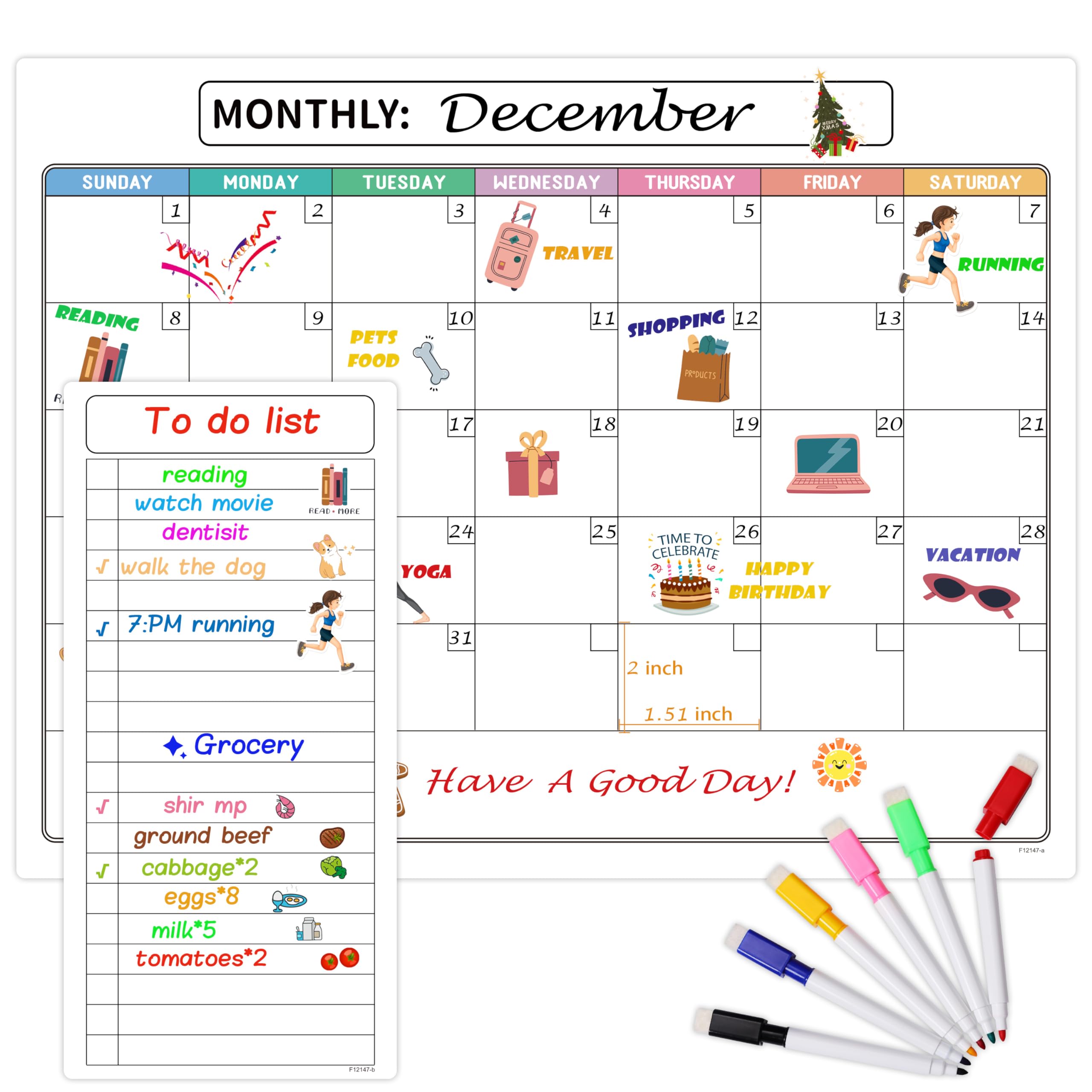 Amazon.com : Magnetic Dry Erase Refrigerator Calendar with Markers - 15 ...