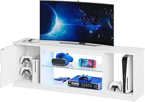 Amazon.com: Bestier Gaming TV Stand with Removable Glass Shelves for 55 ...