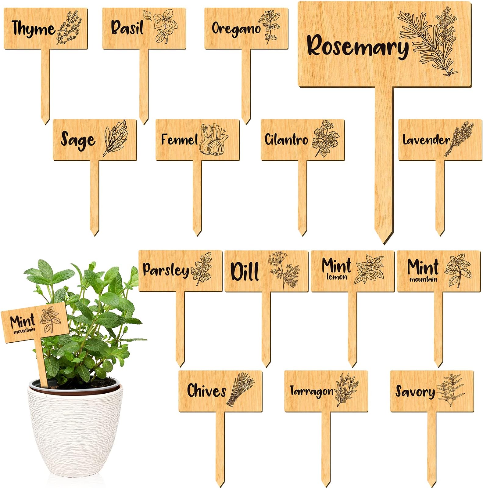 Amazon.com: 15 Pieces Herb Markers Herb T Type Tags Garden Labels with ...