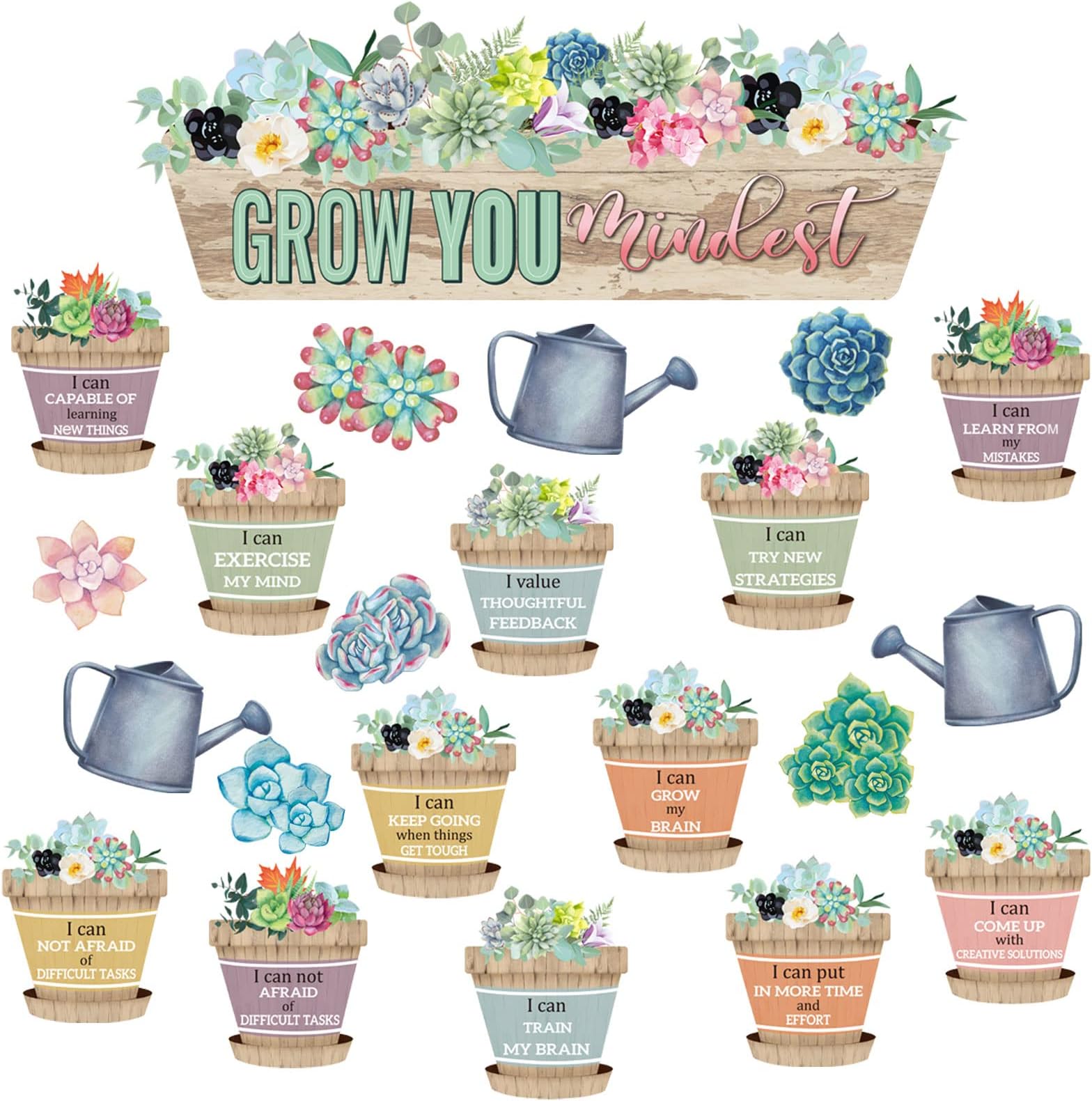 Amazon.com: 46 Pieces Rustic Bloom Grow Your Mindset Succulents ...