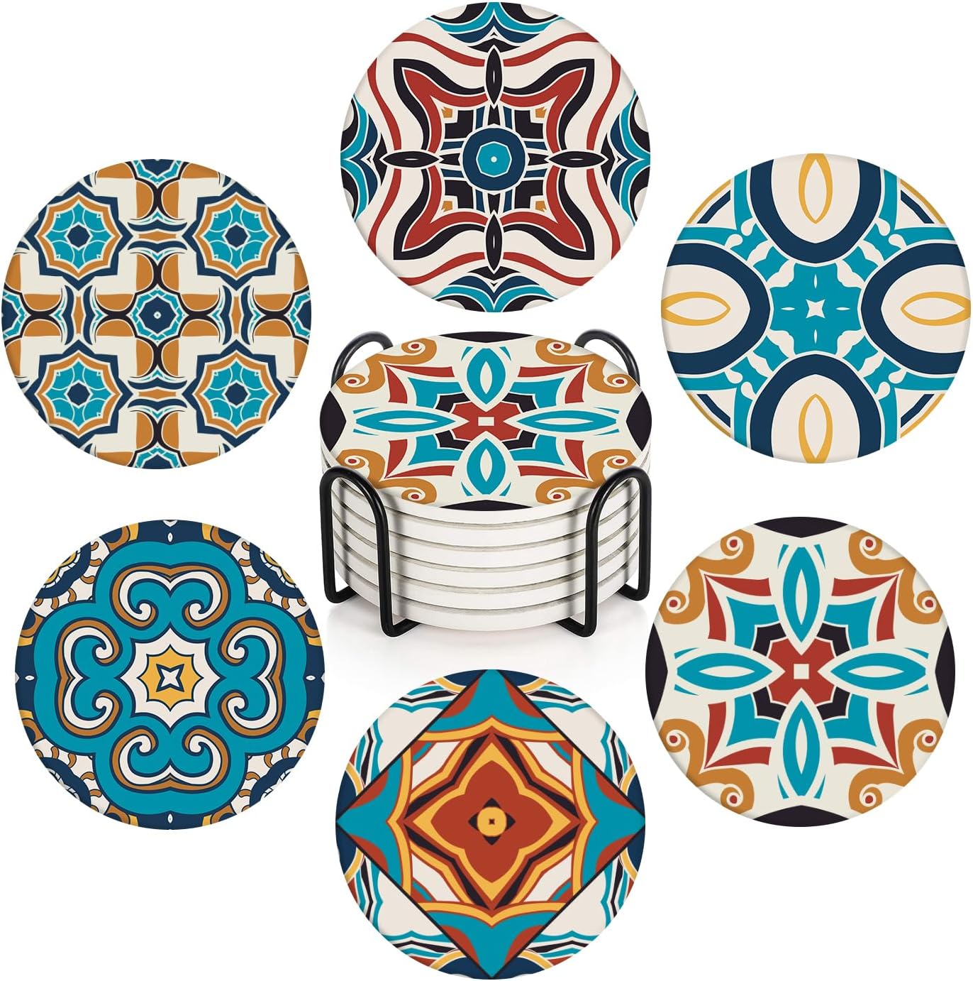 Amazon.com: Trinsi Absorbent Ceramic Stone Coasters for Drink, Mandala ...