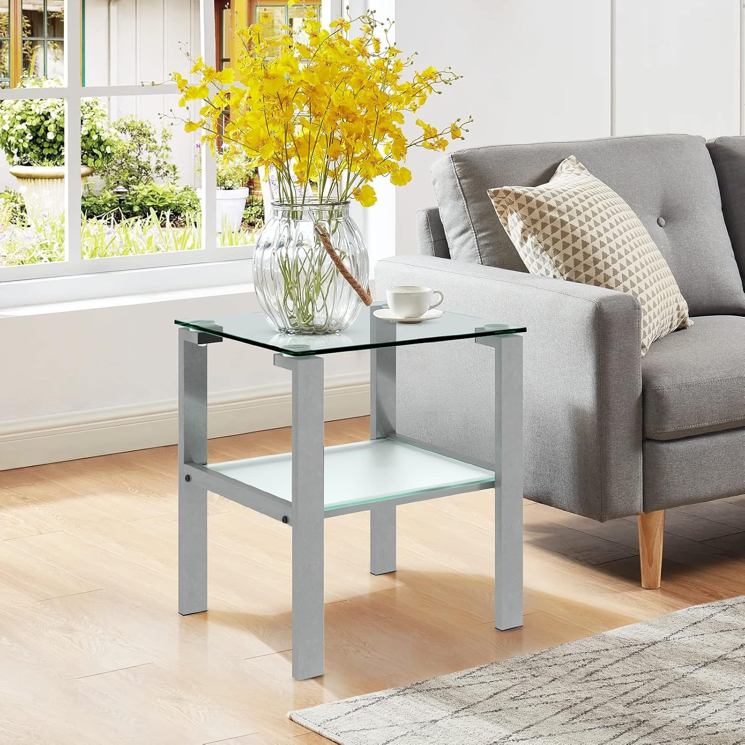 Amazon.com: Lamerge Square End Table/Side Table,Glass Tea Table,2 Tier ...
