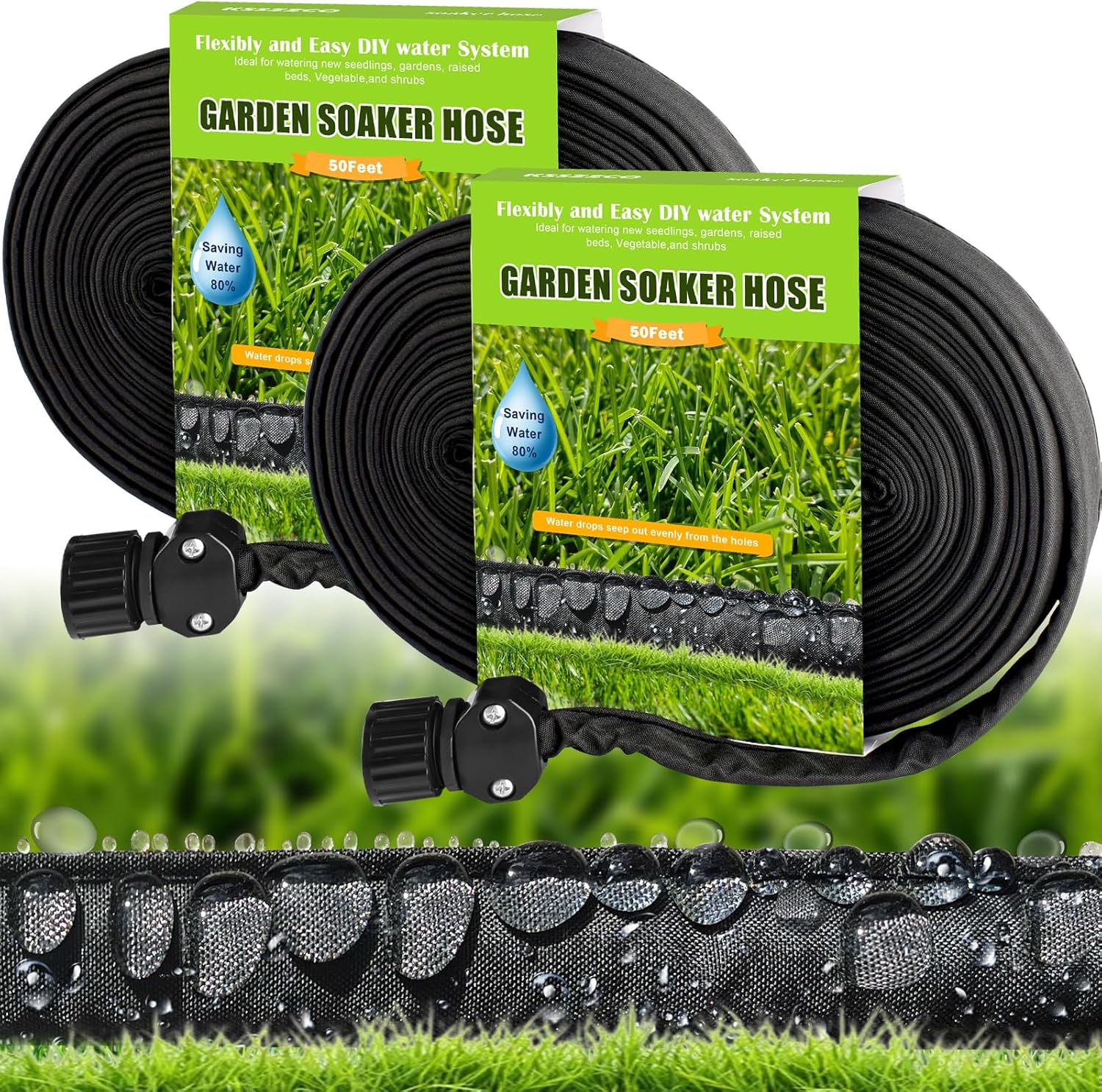 Upgraded Flat Soaker Hose 100 FT for Garden Beds, 50 FT 2 Packs 3/4 ...