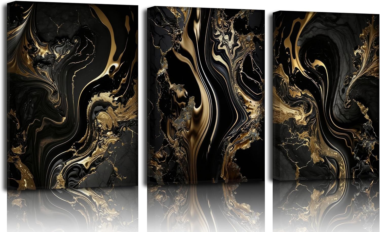 Amazon.com: 3pcs Black & Gold Canvas Wall Art - Abstract Gold Foil ...