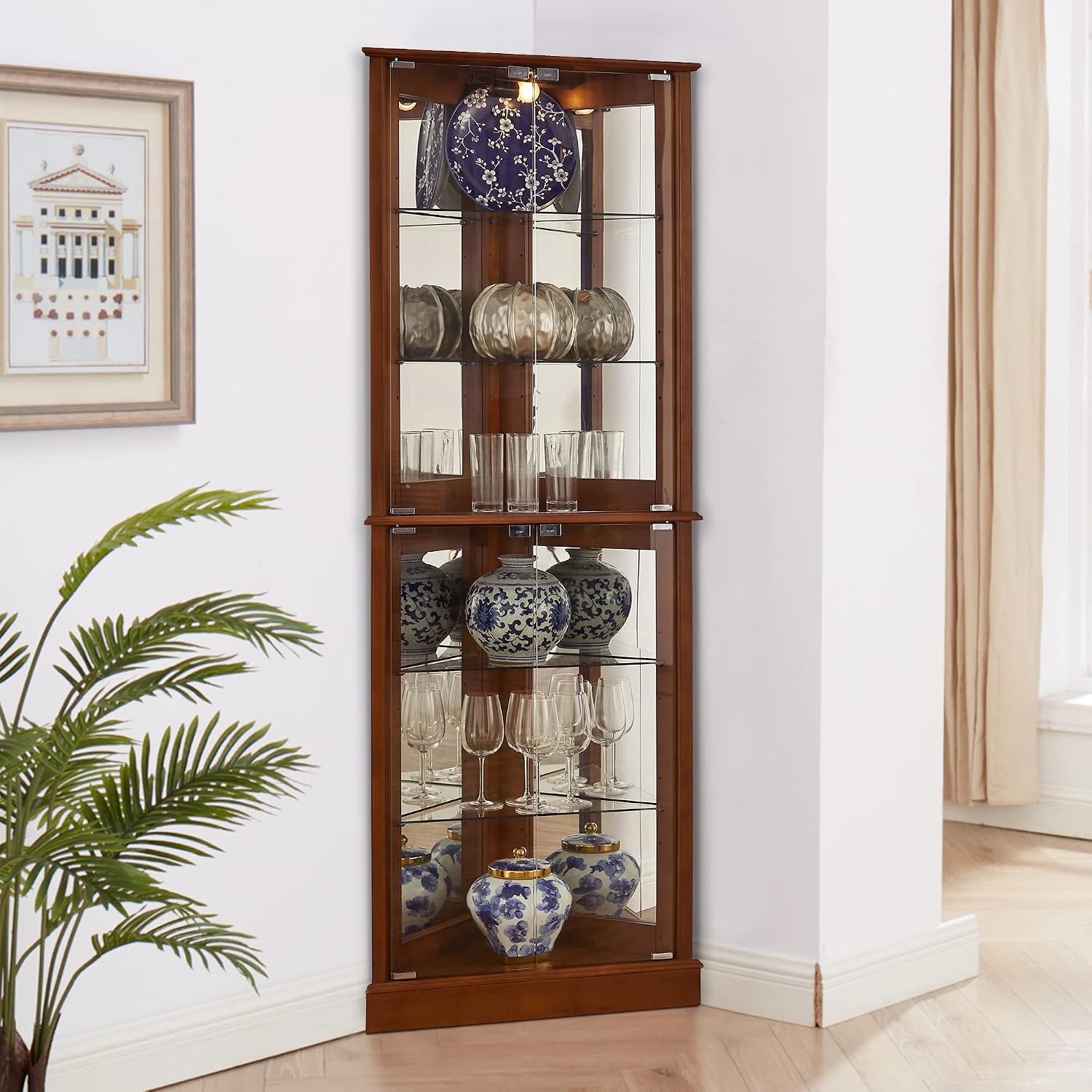 Amazon.com: GOOD & GRACIOUS 6-Shelf Corner Curio Cabinet with Tempered ...